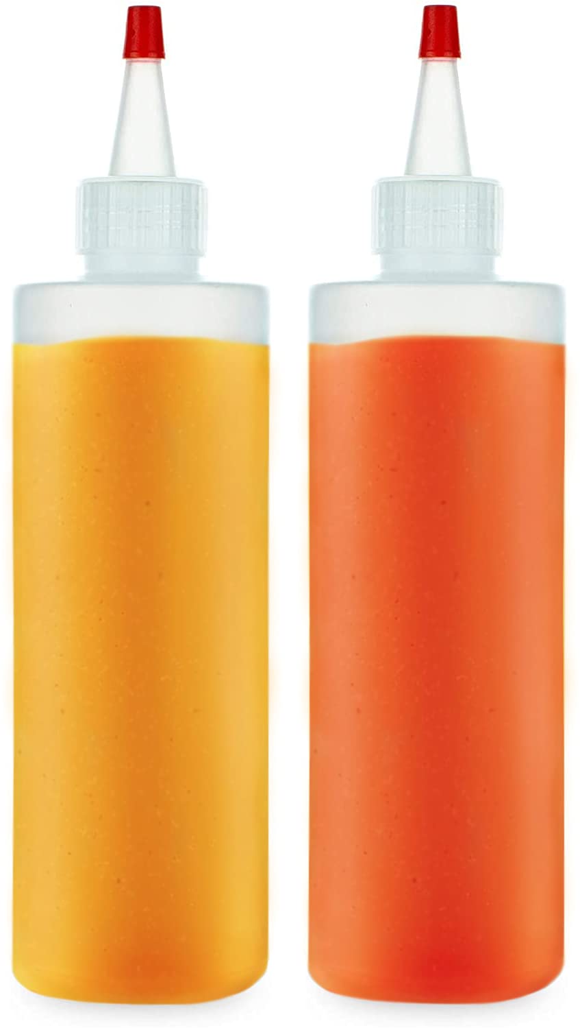 BRIGHTFROM Squeeze Bottles 8 Ounce for Sauces, Olive Oil, Ketchup, Mustard, Syrup - Plastic Dispenser Container for Kitchen/Cooking, BPA Free Condiment Bottle (Pack of 4)