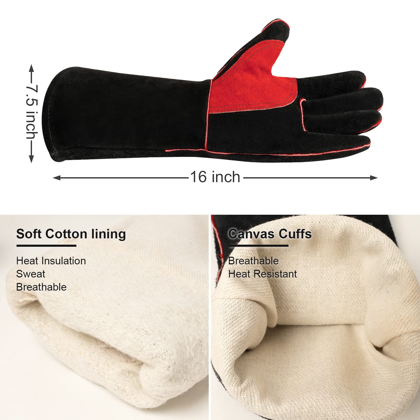 ARCCAPTAIN Leather Forge Welding Gloves, Heat/Fire Resistant 16 inches Gloves for Stick,Mig,Tig,Forge,BBQ,Grill,Fireplace,Wood Stove,Furnace,Oven,Pot