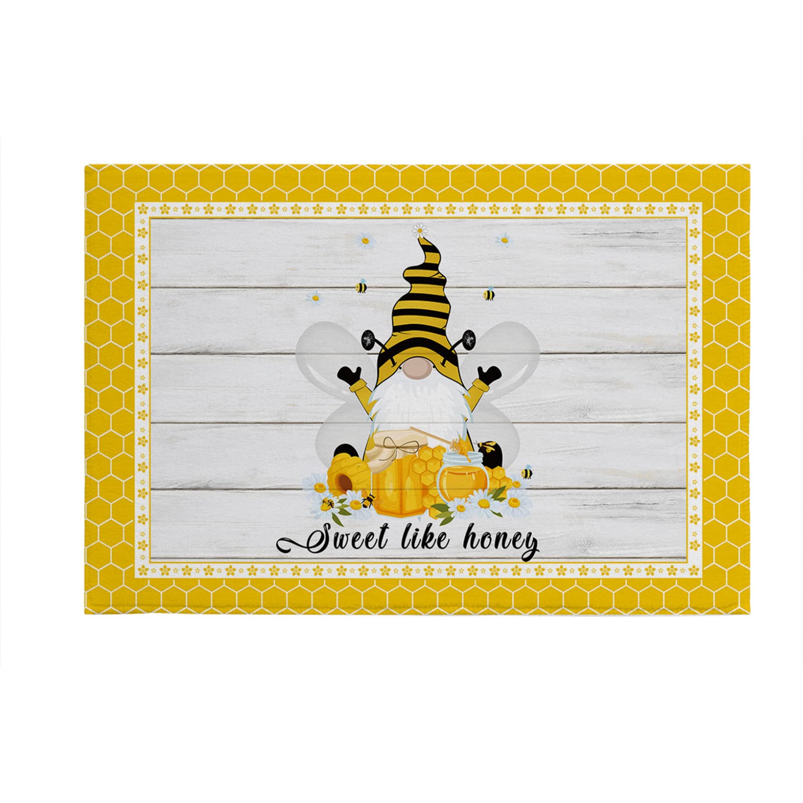 Bee Gnome Farmhouse Floral Wood GrainBathroom Shower Mat Doormat Non Slip,Floor Rug Absorbent Carpets Floor Mat Home Decor for Kitchen Bedroom Rug, 16"X 24"