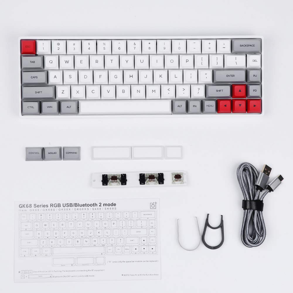 EPOMAKER GK68XS 68 Keys Hot-swap RGB Bluetooth5.1 Wireless/Wired Mechanical Keyboard with Split Spacebar Module, 1900mAh Battery, Dye-subbed PBT GSA Keycaps (Gateron Brown Switch, Grey White)