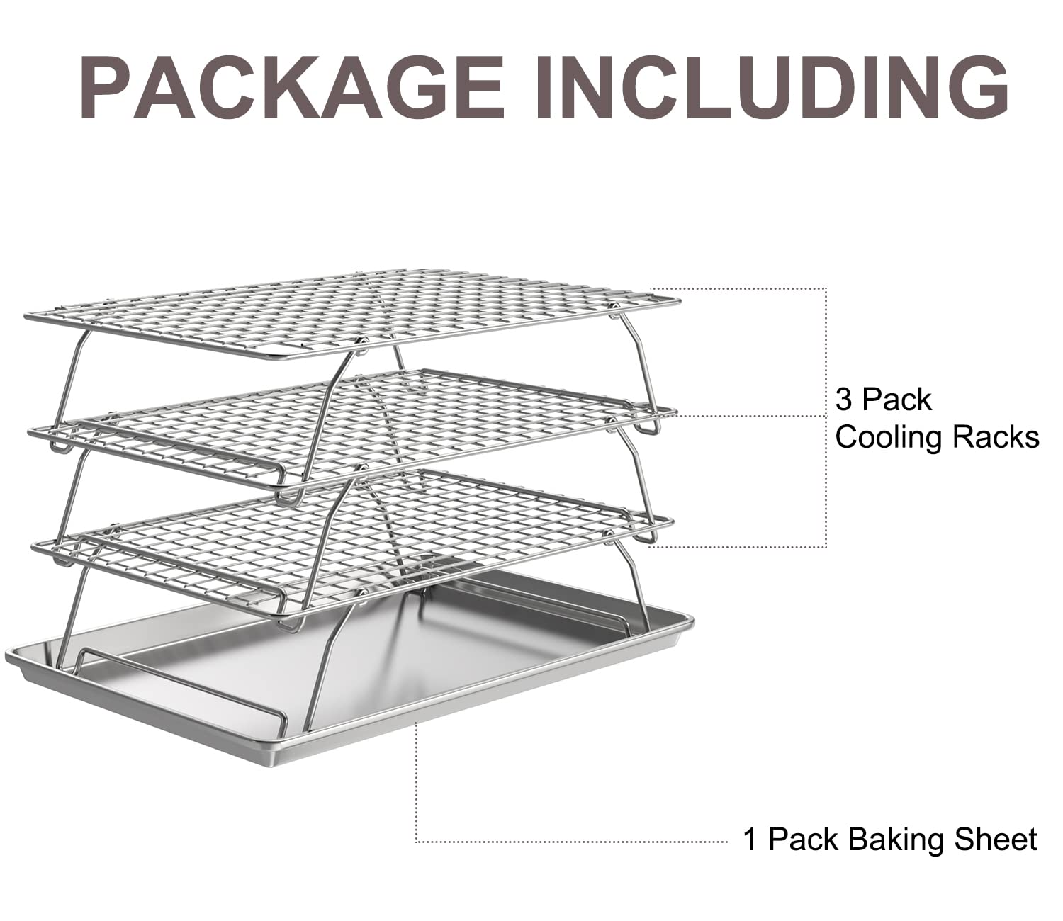 Blackhoso 3-Tier Cooling Rack with Baking Sheet for Cookies Cakes Pies, Baking Jerky Rack 304 Stainless Steel, Oven & Dishwasher Safe
