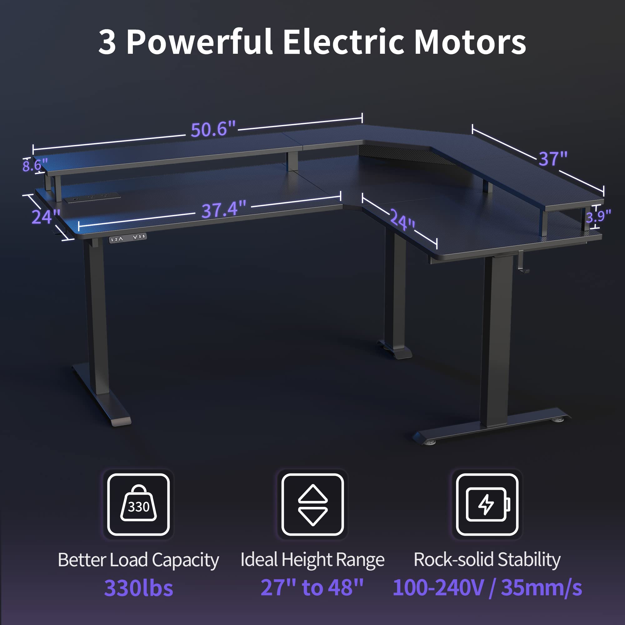 FEZIBO Triple Motor 63" L Shaped Standing Desk with 3 Drawers, Electric Standing Desk Adjustable Height, Corner Stand up Desk with Splice Board - Light Walnut