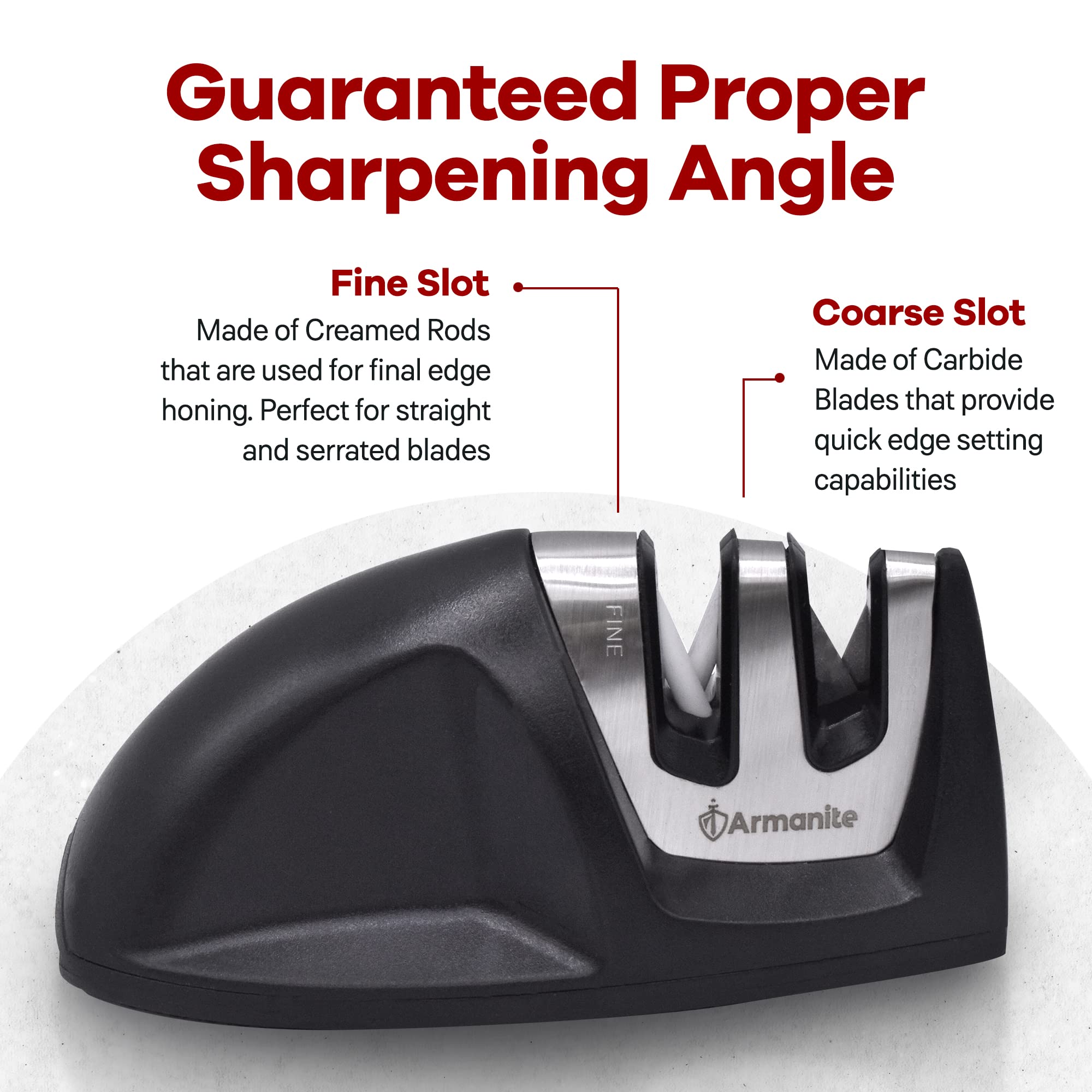 Armanite - Kitchen Knives Sharpener, Heavy Duty Knife Sharpening Tool, Best Diamond Knife Sharpener, 2-Step Knife Sharpener for Sharp-Edged Utensils, 4 x 2.25 x 2.1 Inches, Black
