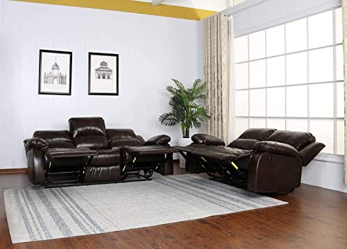 Blackjack Furniture Portico Leather Air Mid Century Modern Living Room Reclining, Den Loveseat, Brown