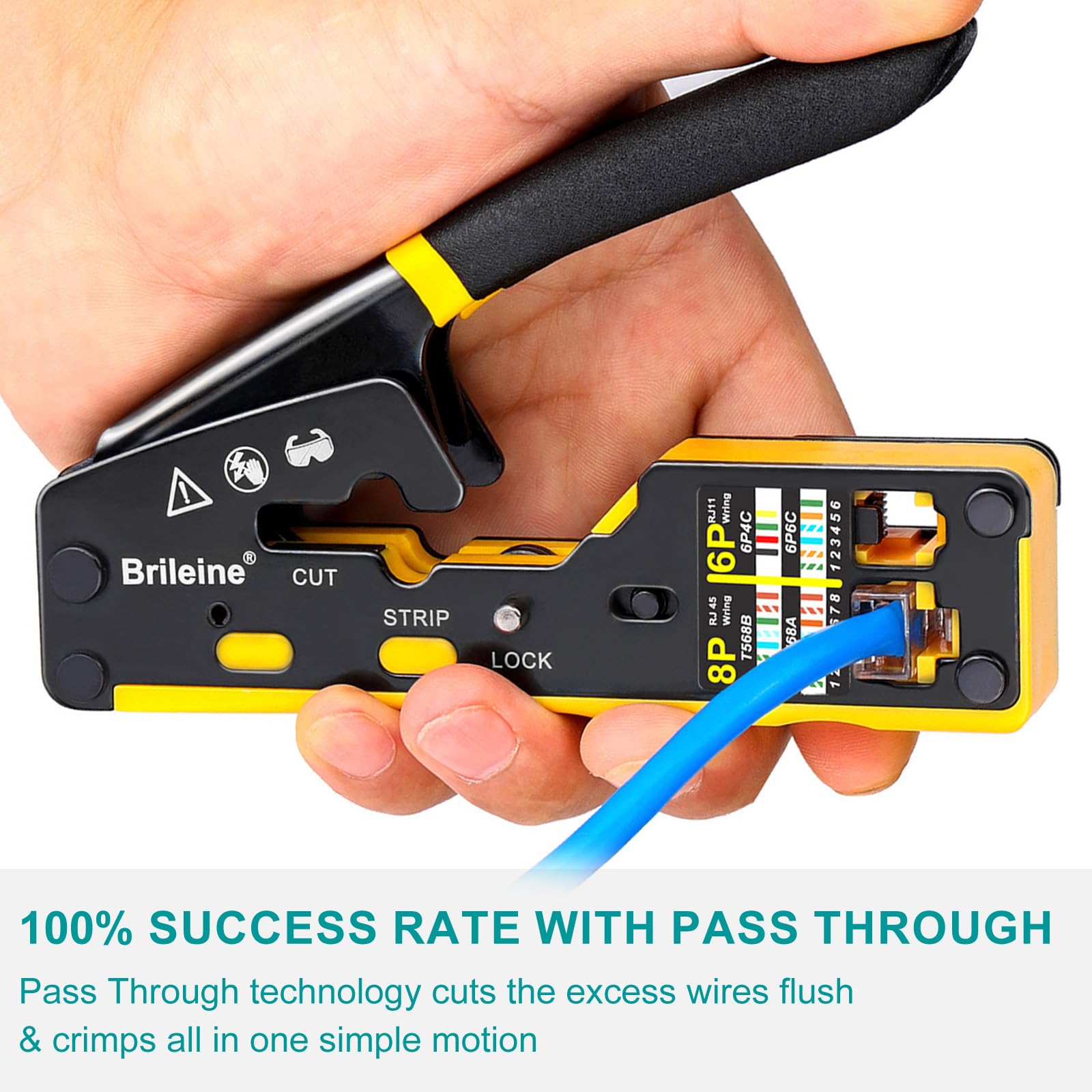 Brileine Pass Through RJ45 Crimp Tool Kit Cat5e Cat6 Crimping Tool, RJ45 Crimper Kit