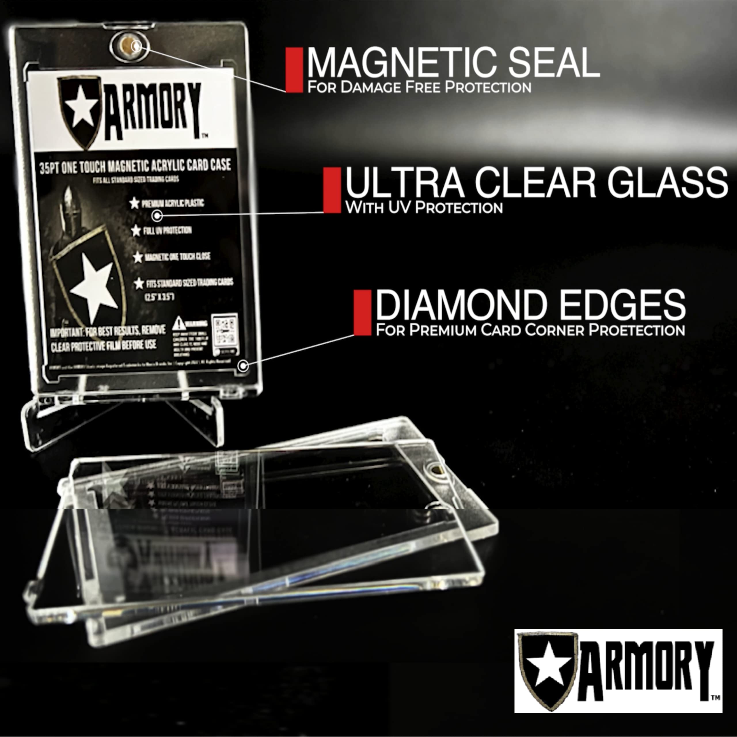 ARMORY 5-Pack One Touch Magnetic Trading Card Holder Case | Card Centering Tool! | 35pt Ultra Clear UV Protected | Pokemon Protector | Baseball Cards | One Touch Card Holder | Sports Cards Case
