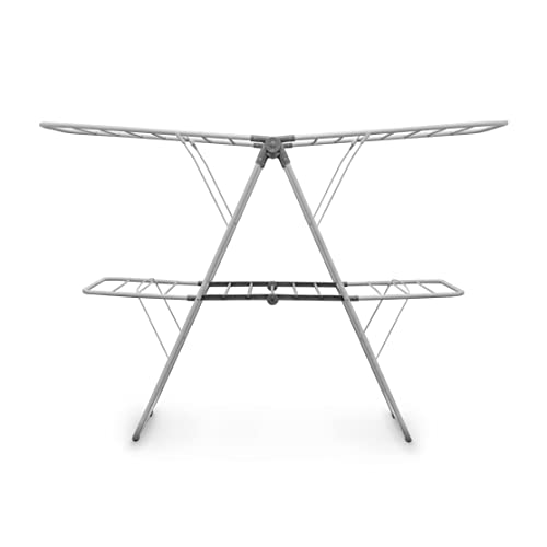 Brookstone – Extra Large – Double Spaced - 2 Tier Collapsible Clothes Drying Rack, Indoor/Outdoor Folding Hanging Garment Stand [NO Assembly - Ready Out of The Box]