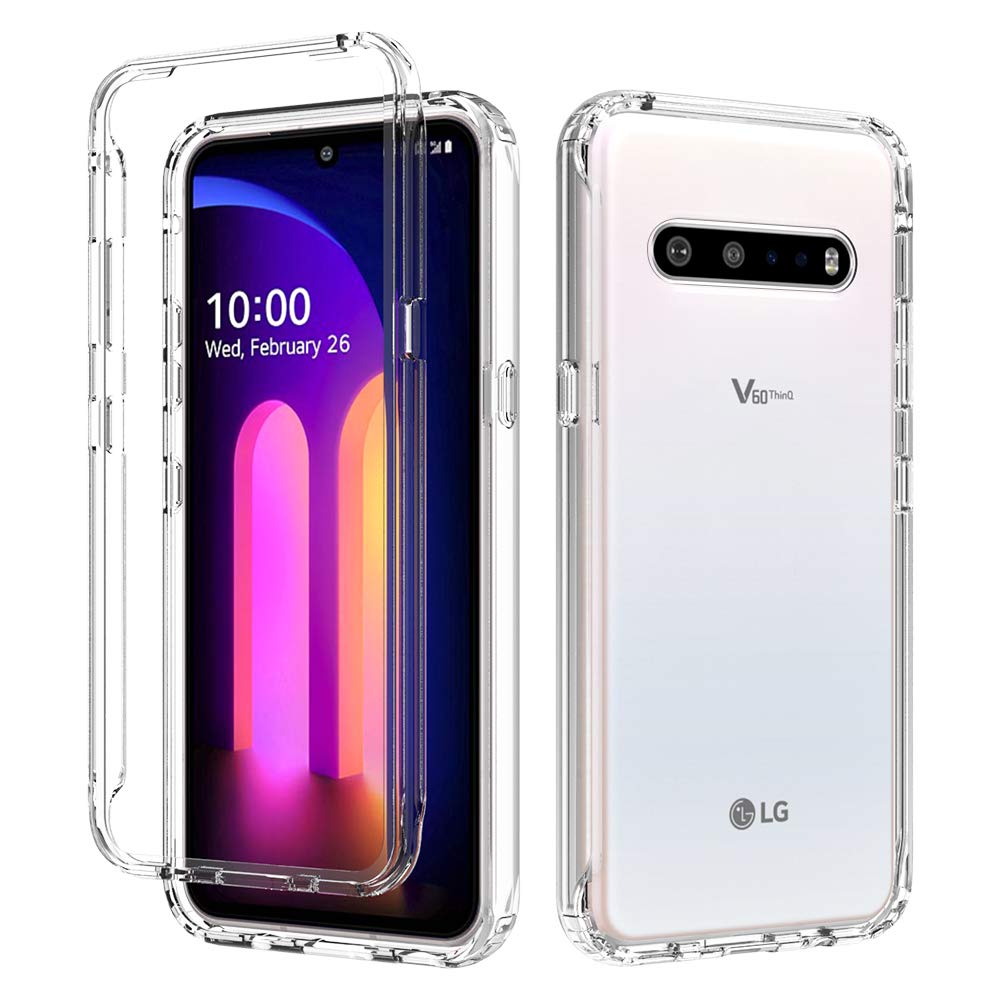 ANENQ Case for LG V60 ThinQ, Transparent Heavy Duty Shock-Absorbing and Scratch-Resistant Protective with TPU Bumper and Rugged PC Front Phone Cover for LG V60 6.8 inches (Clear)