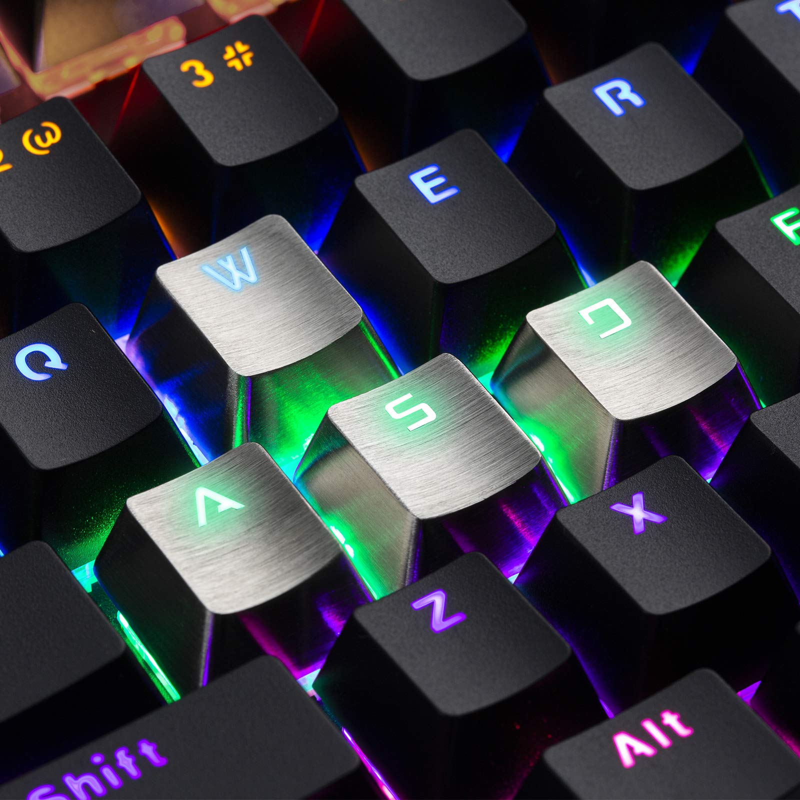Hallsen Metal Keycaps Mechanical Gaming Keyboard WASD Keycaps for FPS & MOBA, Upgraded Stainless Steel Custom 60% Keycaps Kit with Key Puller for Mechanical Keyboard Cherry Mx Switches (Silver)