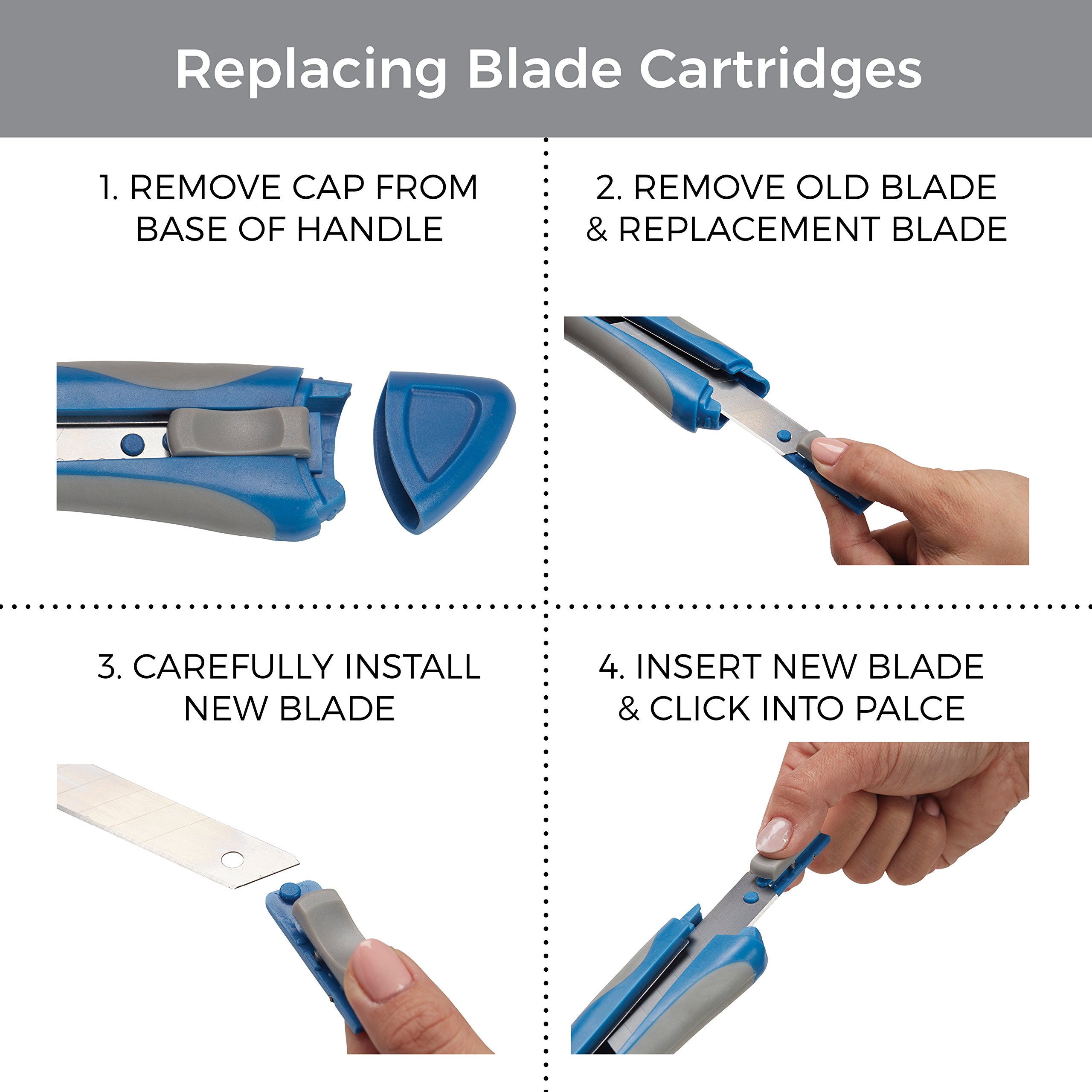 ECR4Kids Cutting Edge Ultra-Grip Retractable Utility Knife - Heavy Duty Box Cutter, Blue