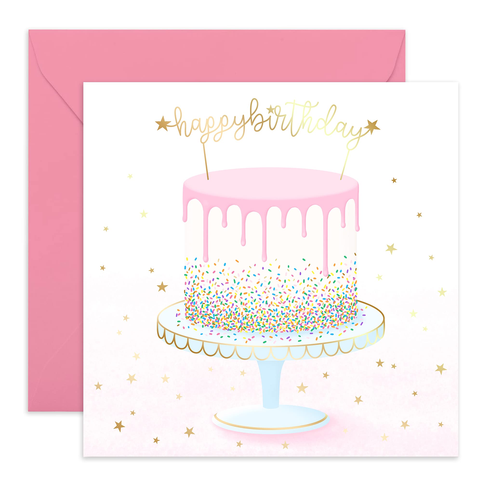 CENTRAL 23 — Cute Birthday Card for Her - Sparkle Cake - General Birthday Card for Women - Comes With Fun Stickers