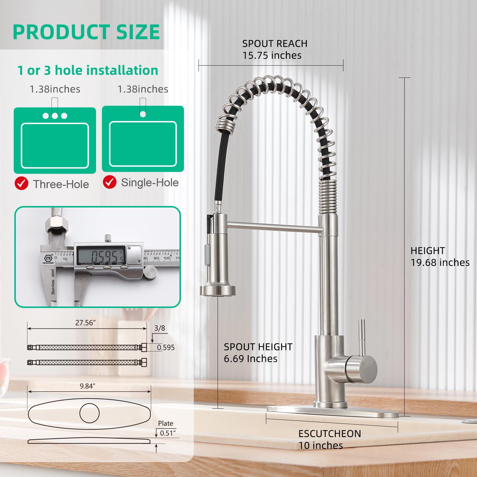 ATPCOLTD Kitchen Sink Faucets, Kitchen faucets with Pull Down Sprayer Stainless Steel Brushed Nickel Single Handle Single Hole Faucet - Sleek and Classic Design for Effortless Kitchen Cleaning