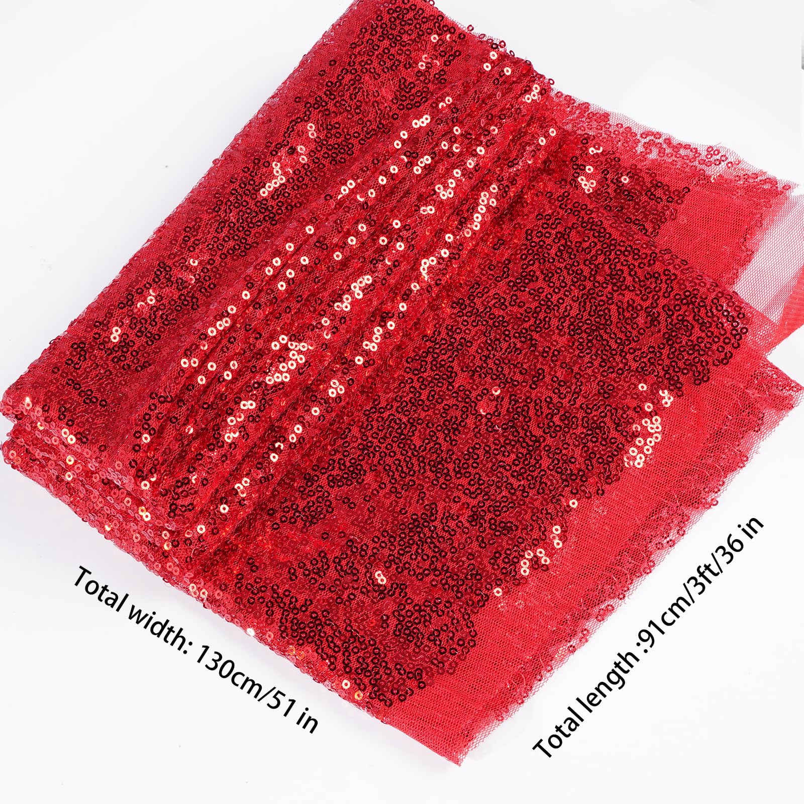 SUMERSHA Sequin Fabric by The Yard - 3 Feet 1 Yard of Red Sparkly Embroidery Sequins Fabric for DIY Sewing, Backdrop, Tablecloth, and Clothing Sewing Projects