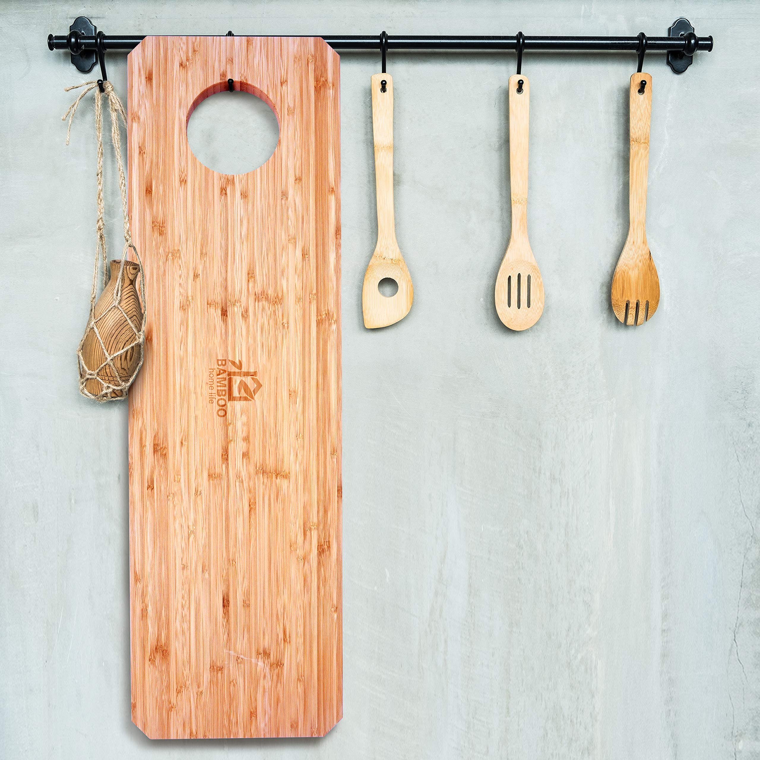 Bamboo Home Life Long Charcuterie Board - 31 Inch Long Cheese Board Includes Hole for Dips or to Hang on Wall - Great for Meats, Cheeses, Appetizers Platter at Parties, Gifts