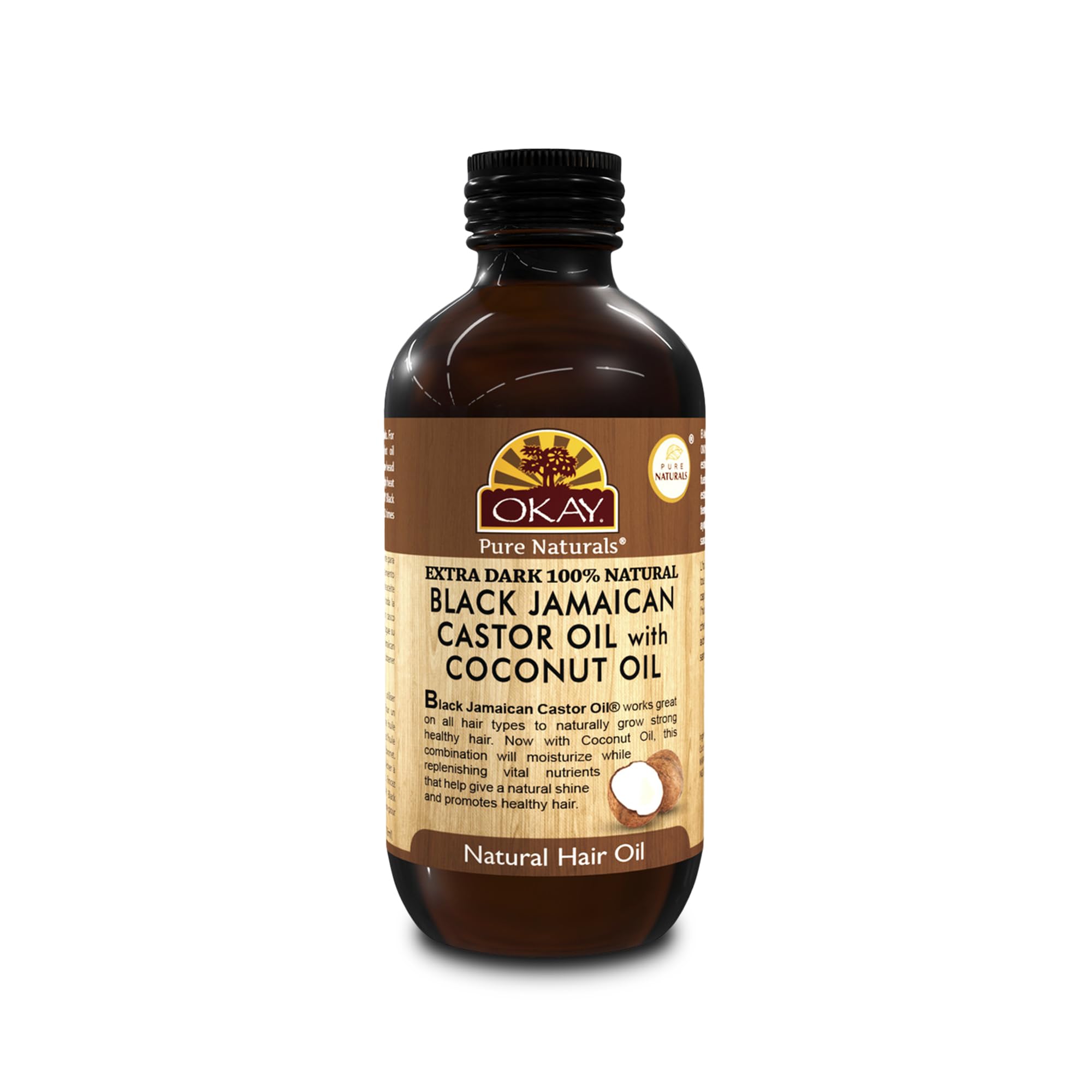 OKAY | Extra Dark 100% Natural Black Jamaican Castor Oil with Coconut Oil | For All Hair Textures & Skin Types | Grow Strong Healthy Hair - Moisturize & Revitalize Skin | 4 Oz