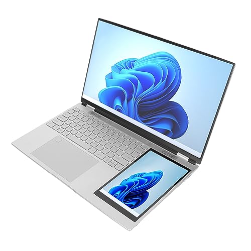 Bewinner HD Laptop, 2.4G 5G Dual Band WiFi 1280x800 7 Inch IPS Dual Screen Touch Screen Laptop Fingerprint Unlock 100-240V for Windows 11 for Classes (16GB+1TB US Plug)