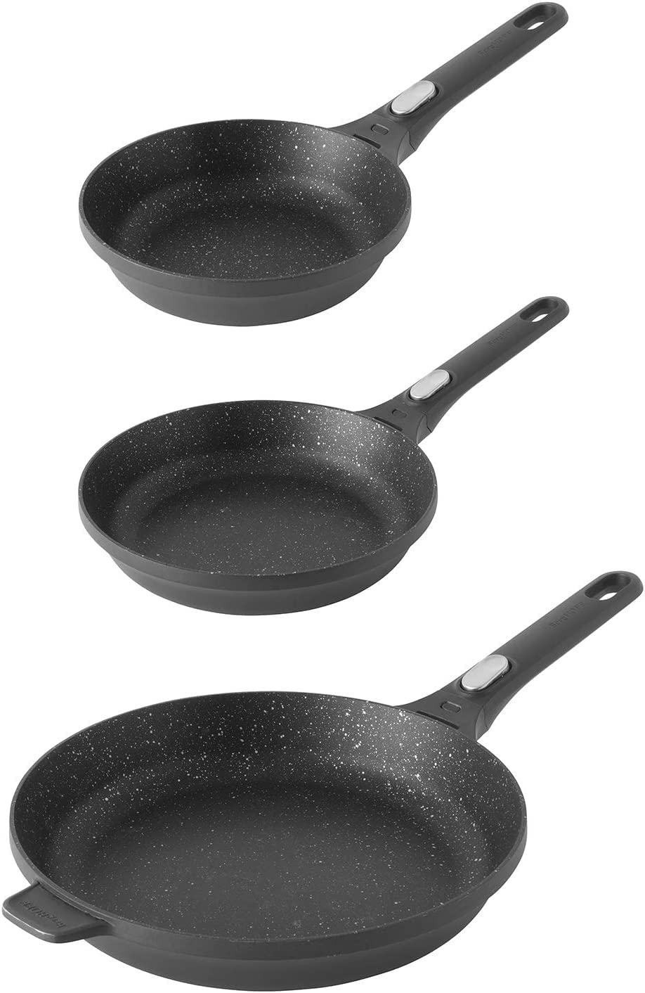Berghoff GEM Non-stick Cast Aluminum 3Pc Fry Pan Set, Black, Stay-cool Detachable Handle Ferno-Green, PFOA Free Coating Induction Cooktop Compatible
