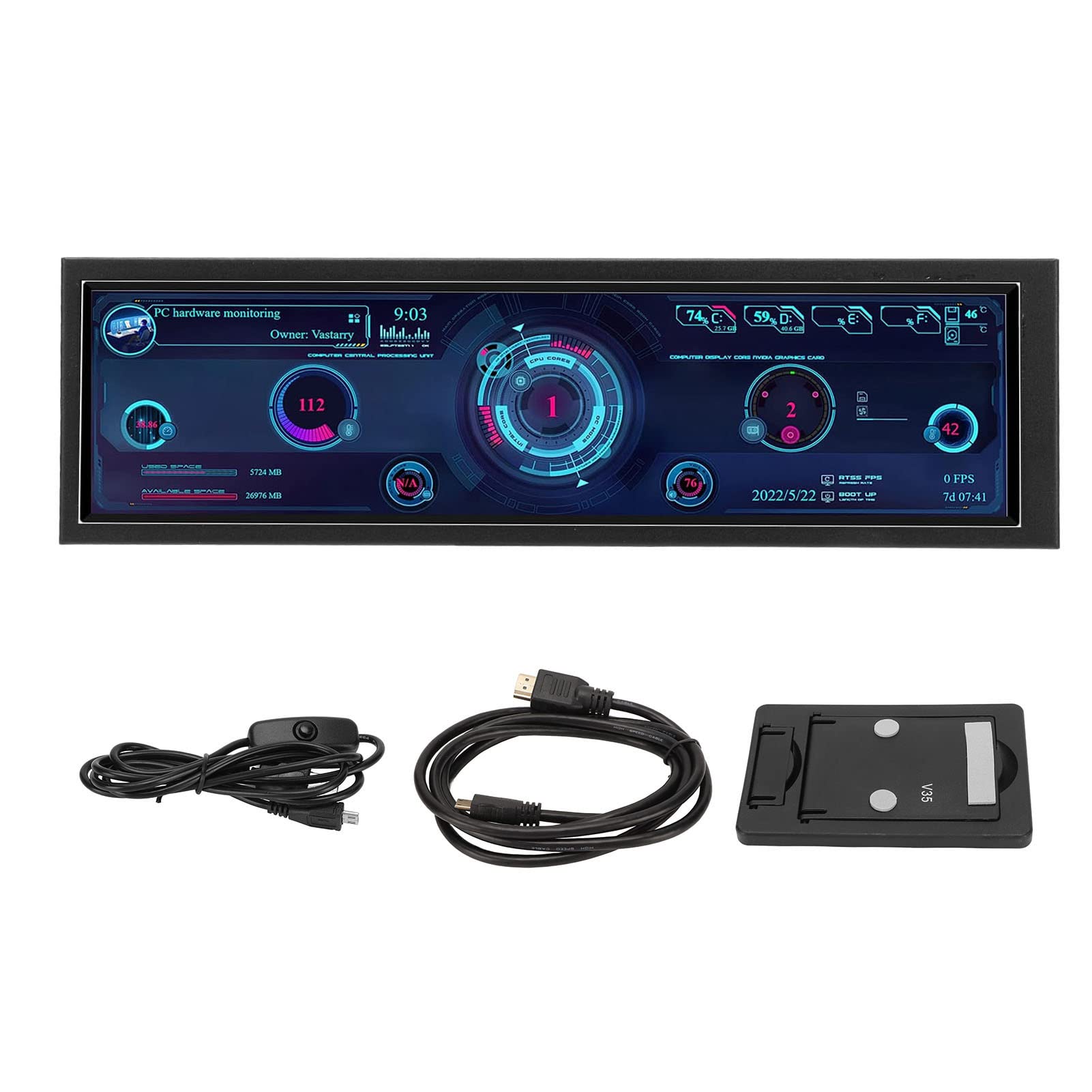 Bewinner 8.8 Inch AIDA64 PC CPU RAM HDD Data Monitor, 8.8 Inch CPU Hardware Temperature Monitor 1920x480 LCD Screen for PC ARGB Computer case Secondary Screen