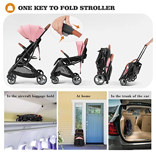 Blahoo Lightweight Baby Stroller, Folding Compact Travel Stroller for Airplane, Umbrella Stroller for Toddler(Pink)