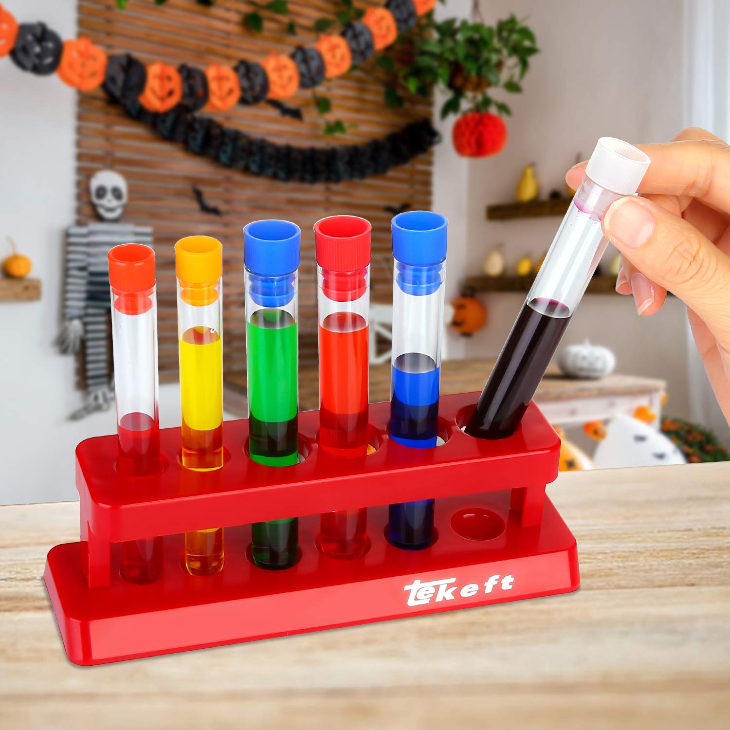 TEKEFT 2 Pack Plastic Test Tube Set with Caps and Rack Scientific Experiment Toys for Children