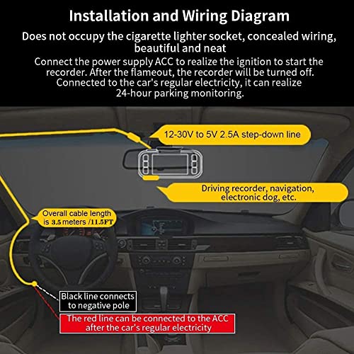 ATYFUER Dash Cam Hardwire Kit GPS Charger Cable GPS Navigator Charger Cable Mini USB Hard Wire Kit Dash Cam Power Cable for 12V Car and 24V Truck(11.5ft)
