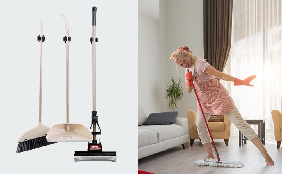 JAMEND CLXP 3PCS Broom and Mop Holder, Heavy Duty Garden Tool Organizer Rack Rake and Shovel Handle, Stainless Steel Mop Hanger. Wall Mounted with Screws. Matte Black…