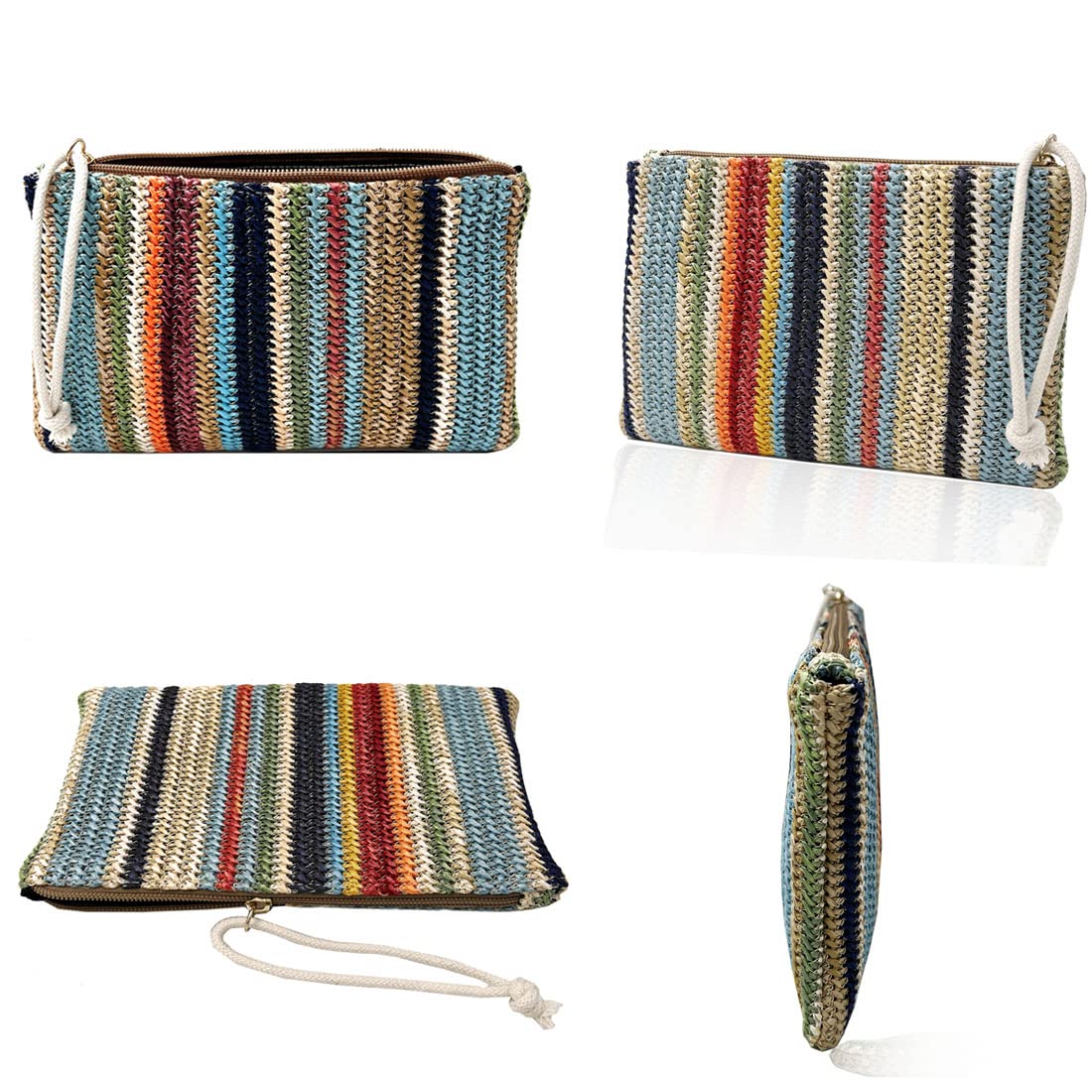 Arnosoar Straw Clutch Bag Summer Beach Stripe Purse Women Woven Zipper Wristlet Wallets small