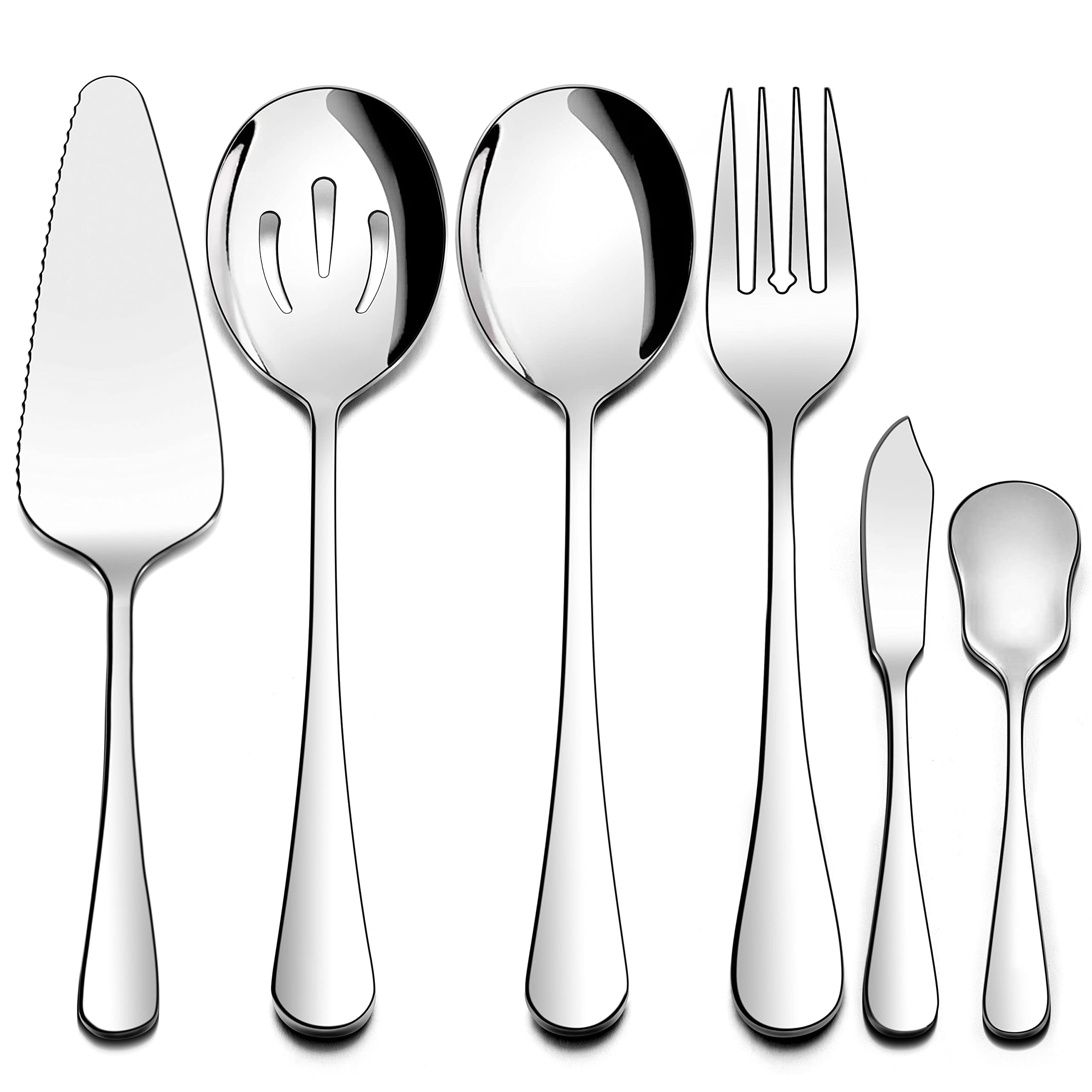 Homikit 6 Pieces Serving Utensils, Stainless Steel Serving Hostess Set, Metal Serving Silverware with Serving Spoons Fork, Pie Server, Butter Knife, Ice Cream Spoon, Mirror Polished, Dishwasher Safe