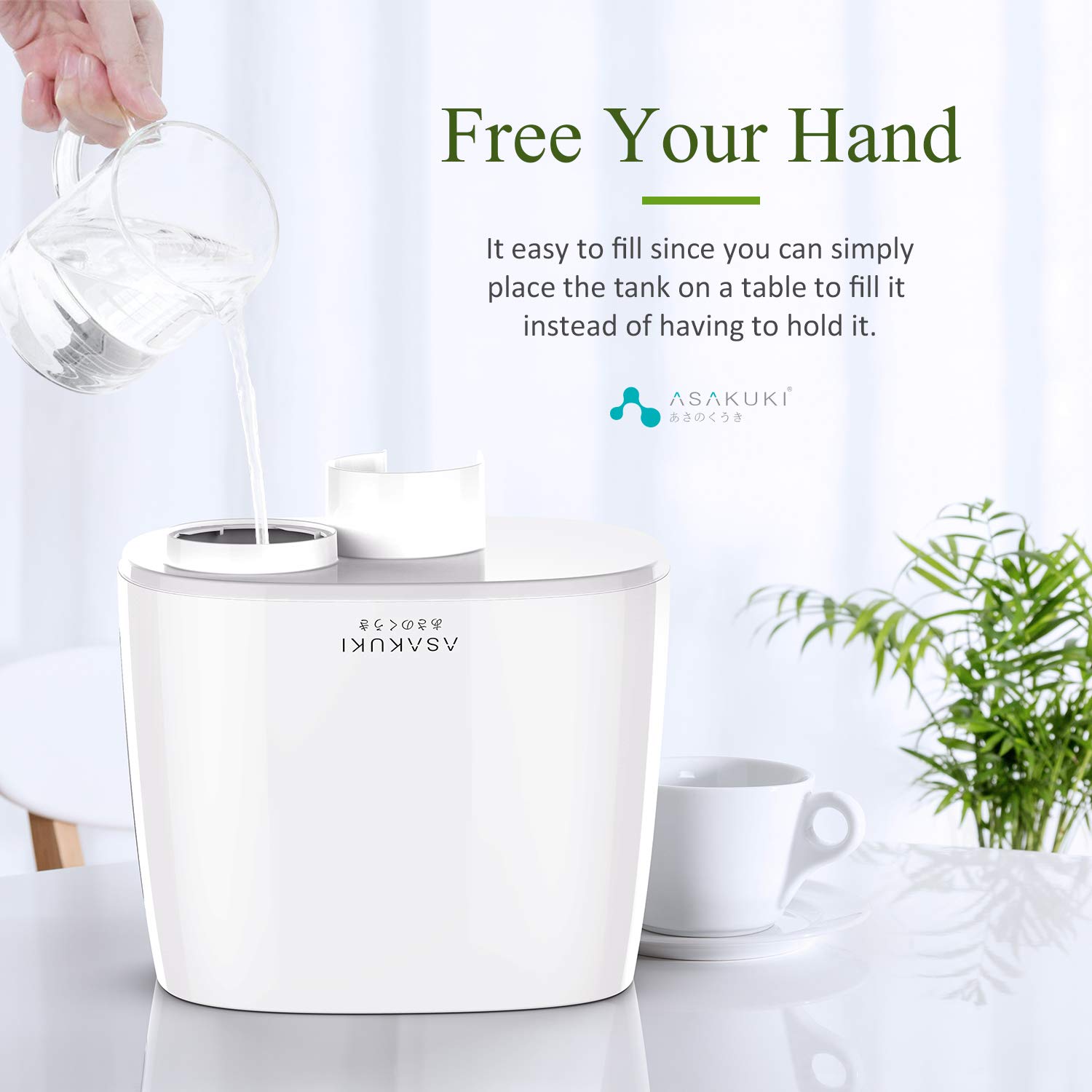ASAKUKI Cool Mist Humidifier, Large 4L Capacity Ultrasonic Diffuser Vaporizer, Whisper-Quiet Air Humidifier for Home,Office,Bedroom,Baby, Lasts up to 20-60 Hours