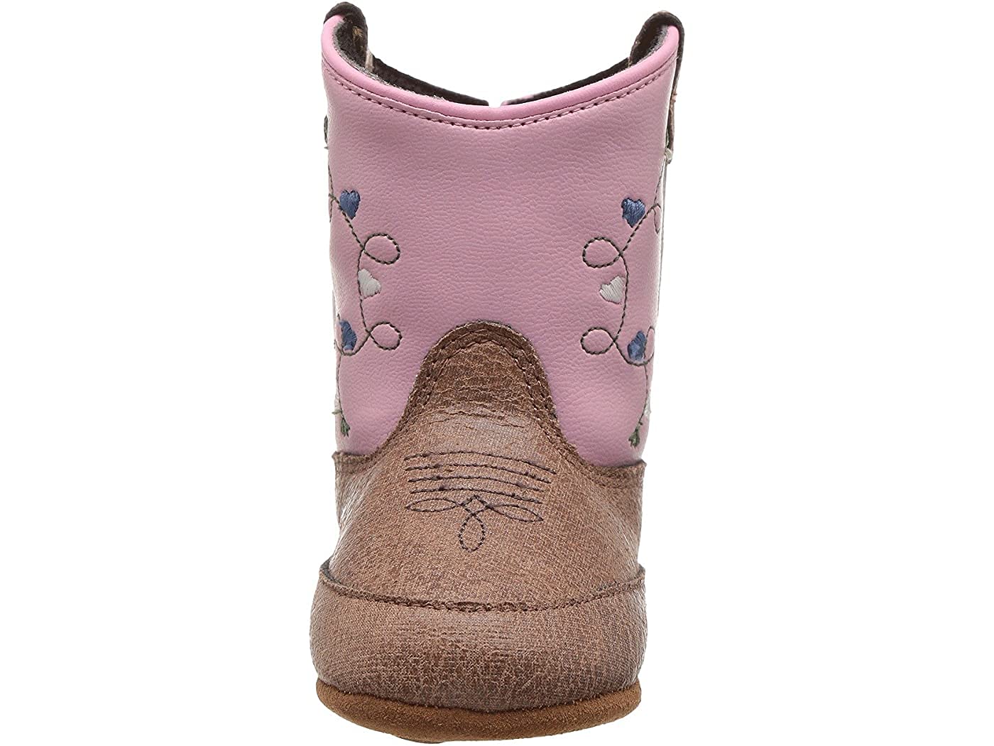 Old West Kids Boots Baby Poppets Leather Boots with Velcro Closure, Tan Vintage Foot/Pink Shaft, 3 US Unisex Infant