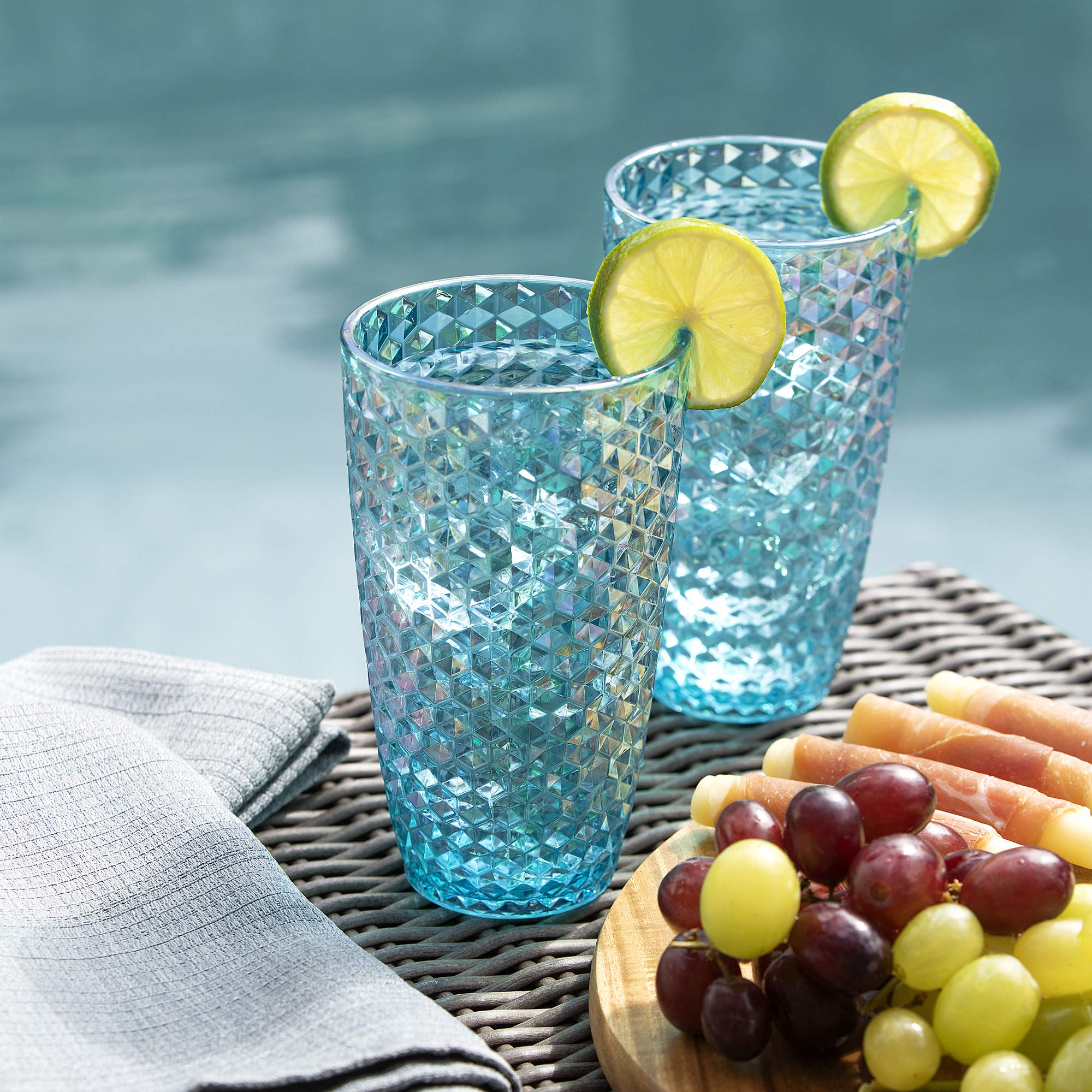 BELLAFORTE Shatterproof Tritan Plastic Tall Tumbler, Set of 4, 19oz - Laguna Beach Drinking Glasses - Unbreakable Tritan Drinking Glasses for Parties - BPA Free - Blue
