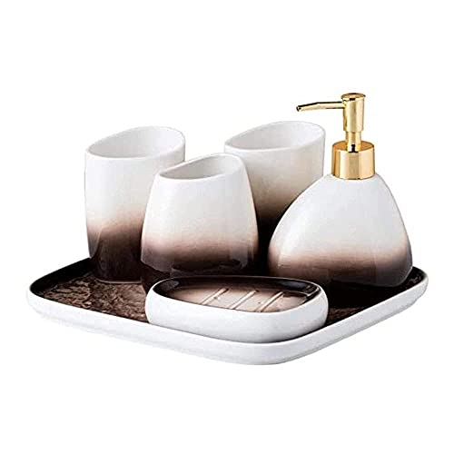 Bathroom Accessories Set 4 Piece with Tray Includes Soap Dispenser Toothbrush Holder Tumbler Soap Dish Gradient Color Brown Bathroom Accessory Kit