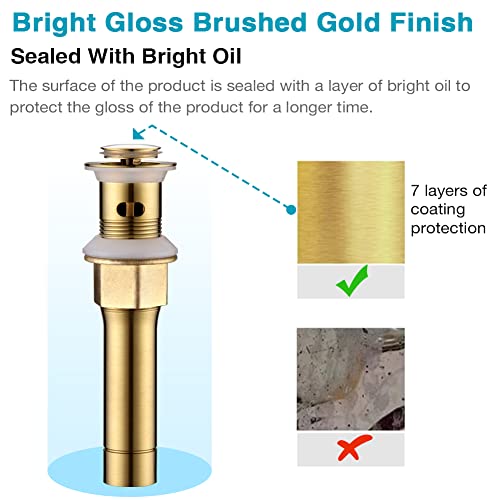 Bathroom Sink Drain with Overflow, Brushed Gold Sink Drain for Bathroom Sink, Universal Stainless Steel Gold Sink Drain, Pop Up Drain Stopper with Detachable Basket
