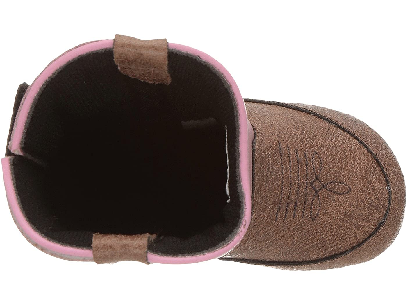 Old West Kids Boots Baby Poppets Leather Boots with Velcro Closure, Tan Vintage Foot/Pink Shaft, 3 US Unisex Infant