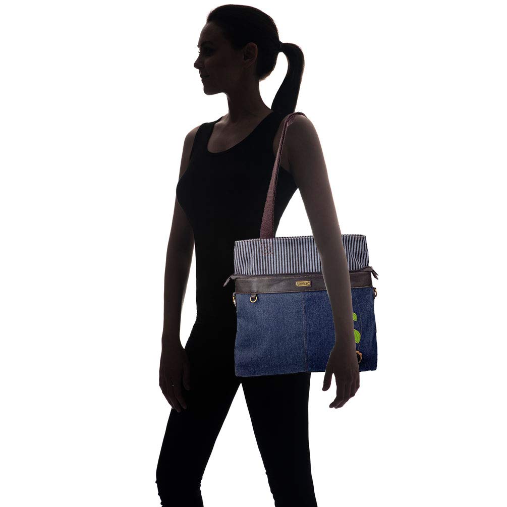 CHALA Denim Convertible Stripe Work Tote in Navy Blue (Metal Slim Cat)