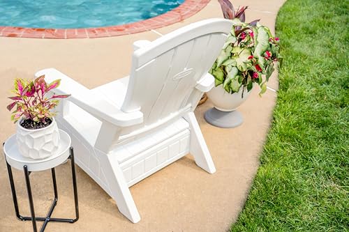 Suncast UV-Resistant Stylish Adirondack Outdoor Backyard Patio Chair with in-Seat Storage, White