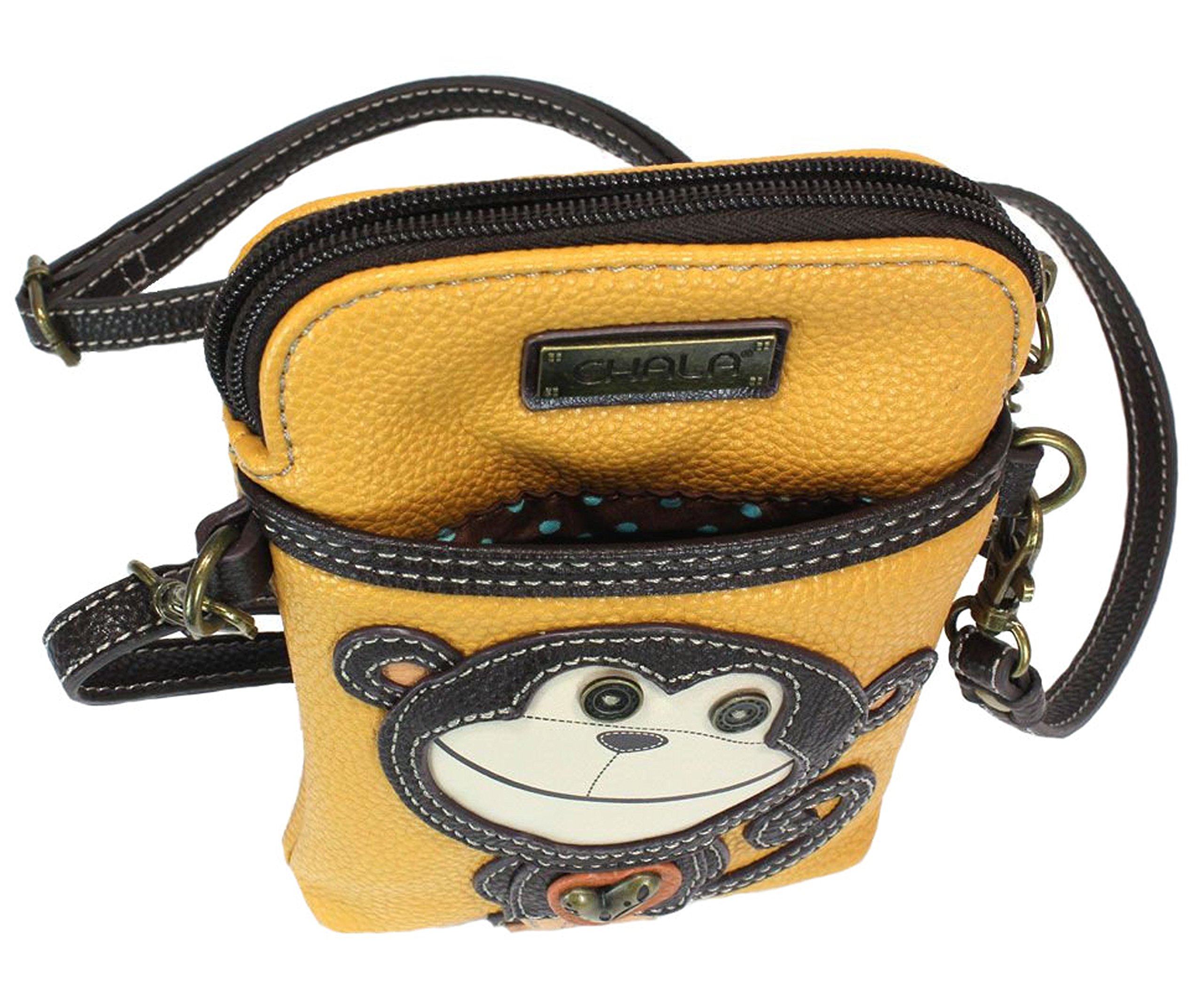 Chala Group Monkey Cellphone Crossbody Handbag - Convertible Strap, Yellow, 5" x 7.5" x 1"