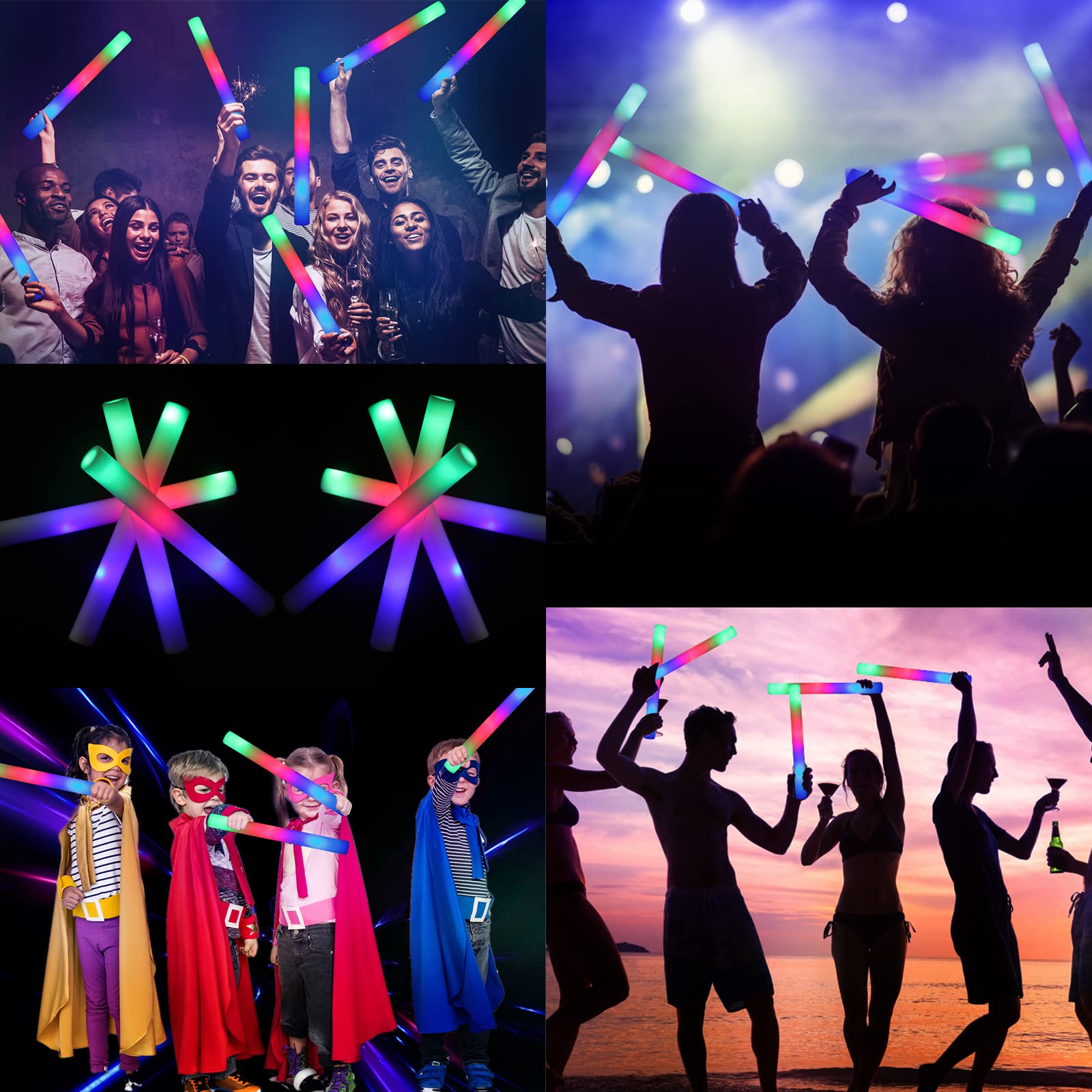 Jiahz Glow Sticks Bulk, 32 PCS Foam Glow Sticks, LED Foam Sticks in The Dark Party Supplies with 3 Modes Colorful Flashing, Glow Sticks Party Pack for Wedding, Concert, Party