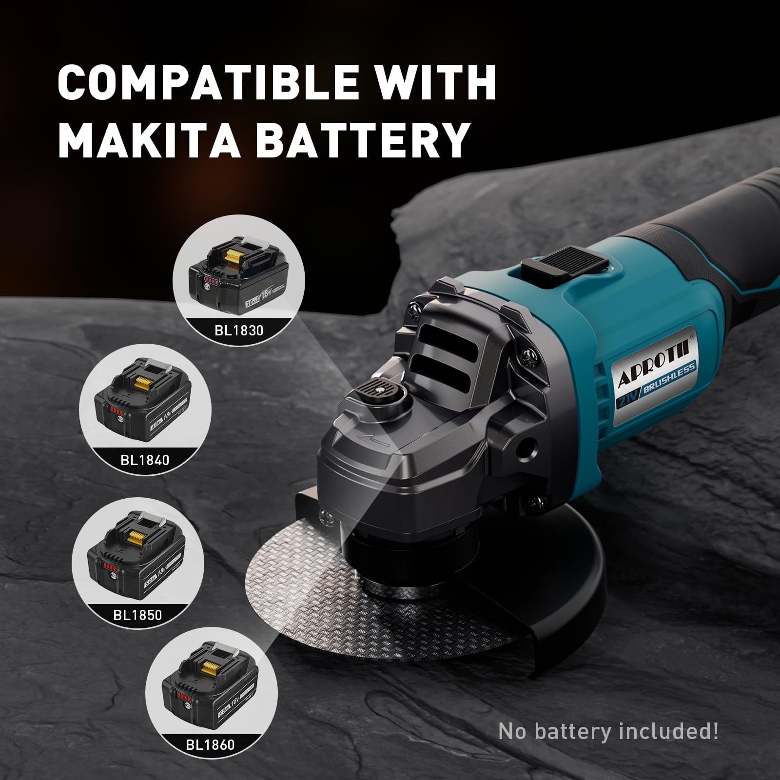 APROTII 4-1/2" Cordless Angle Grinder for Makita Battery, 10000RPM Brushless Power Angle Grinder with Lock-on Design, 3-Speed&Handle, Cordless Electric Grinder for Metal Cutting & Grinding, Bare Tool