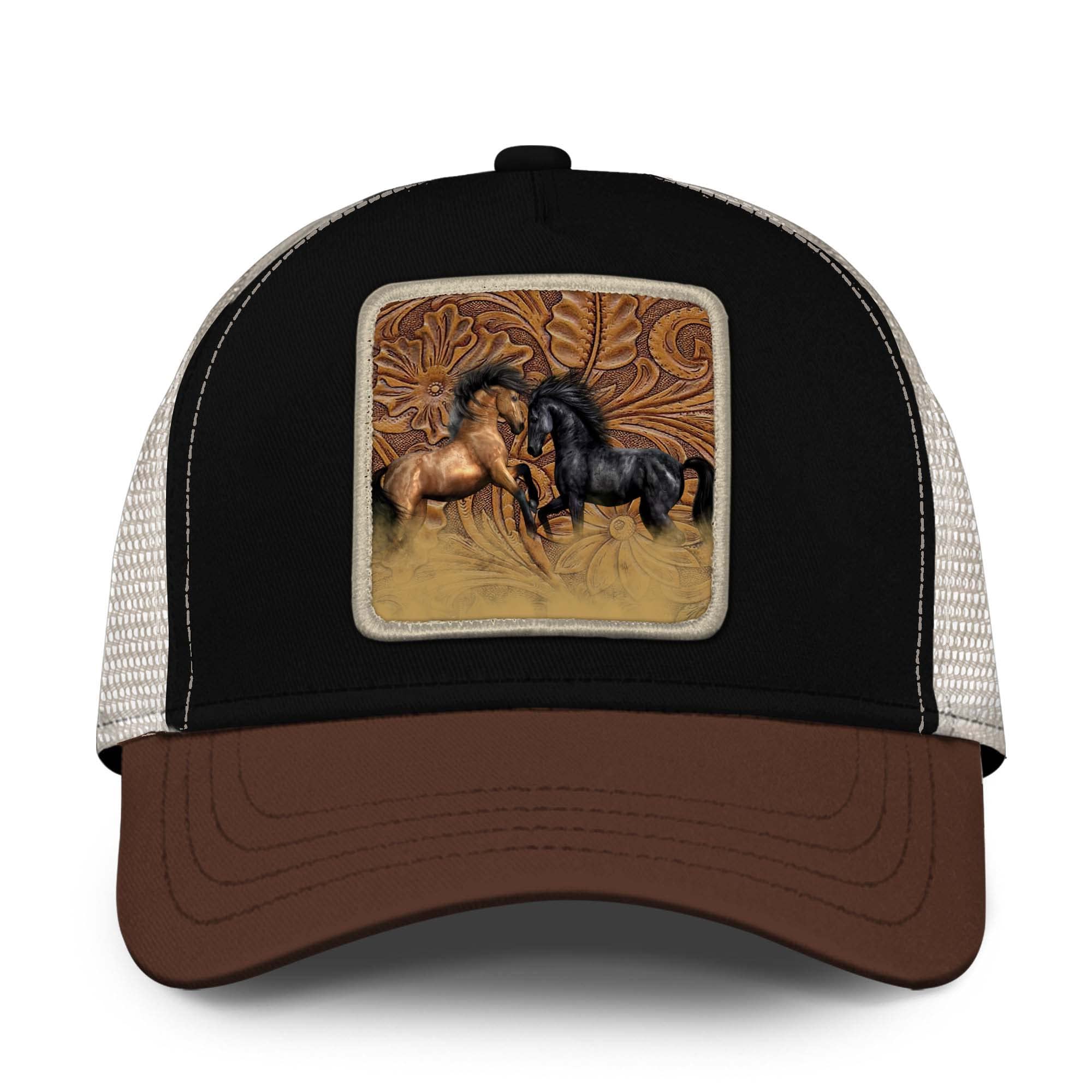 Asvance Unique Western Sculpture Horse Embroidered Trucker Hat, The Wild Mesh Back Baseball Cap for Men and Women, Gift for Mom and Dad