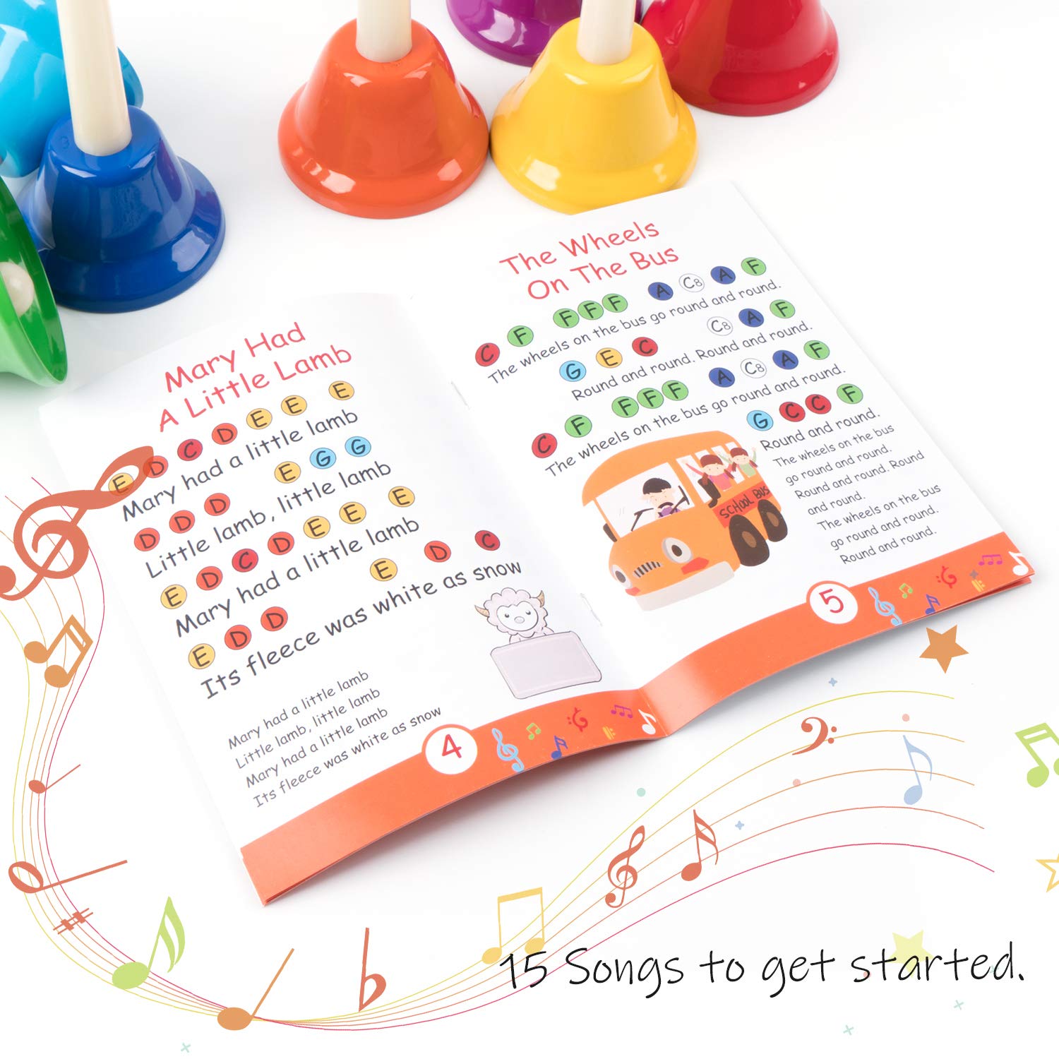 HandBells, 8 Note Hand Bells Colorful Musical Bells for Toddlers Children Kids Adults School Church Classroom Wedding, by Vangoa