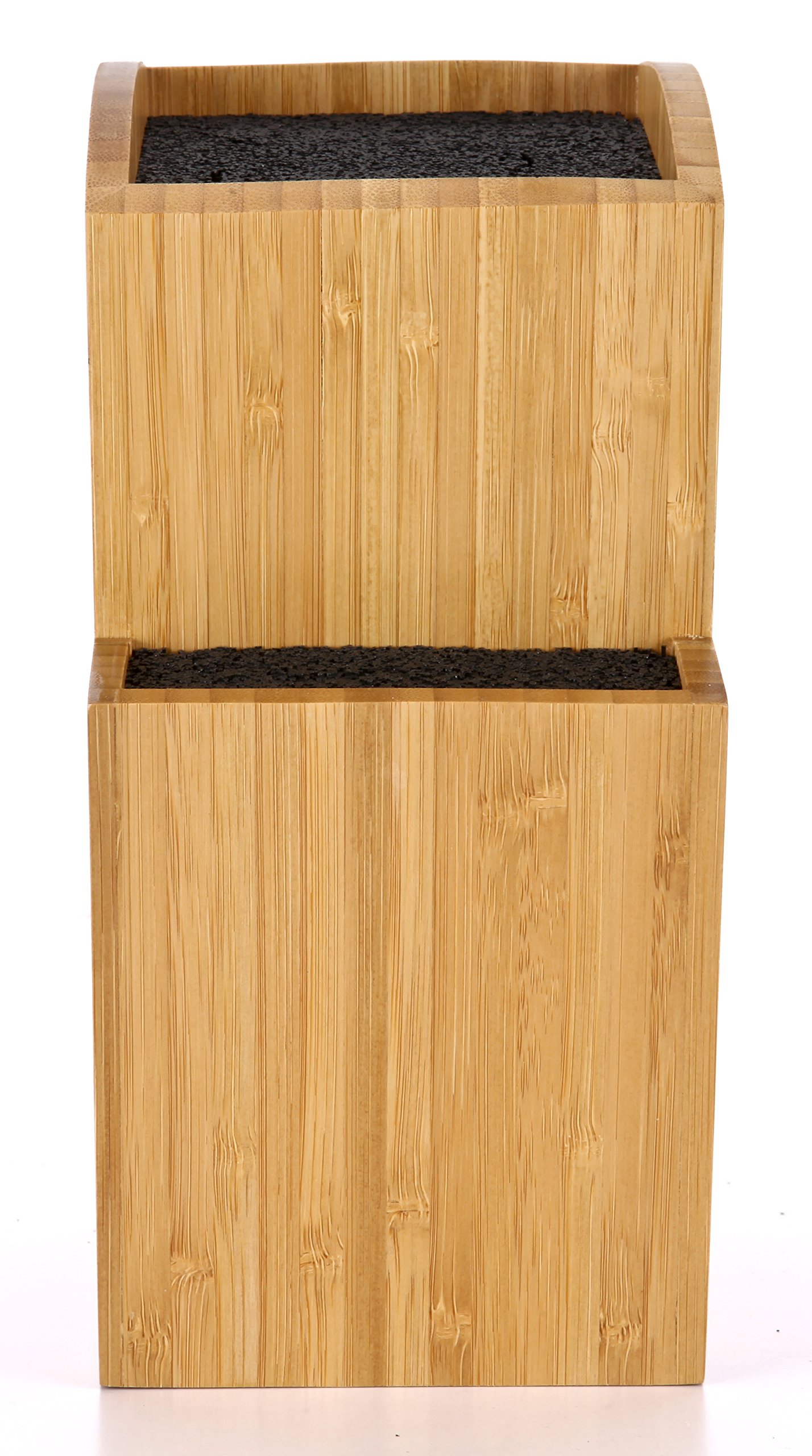 Bamboo Universal Knife Block - Extra Large Two-tiered Slotless Wooden Knife Stand, Organizer & Holder - Convenient Safe Storage for Large & Small Knives & Utensils - Easy to Clean Removable Bristles
