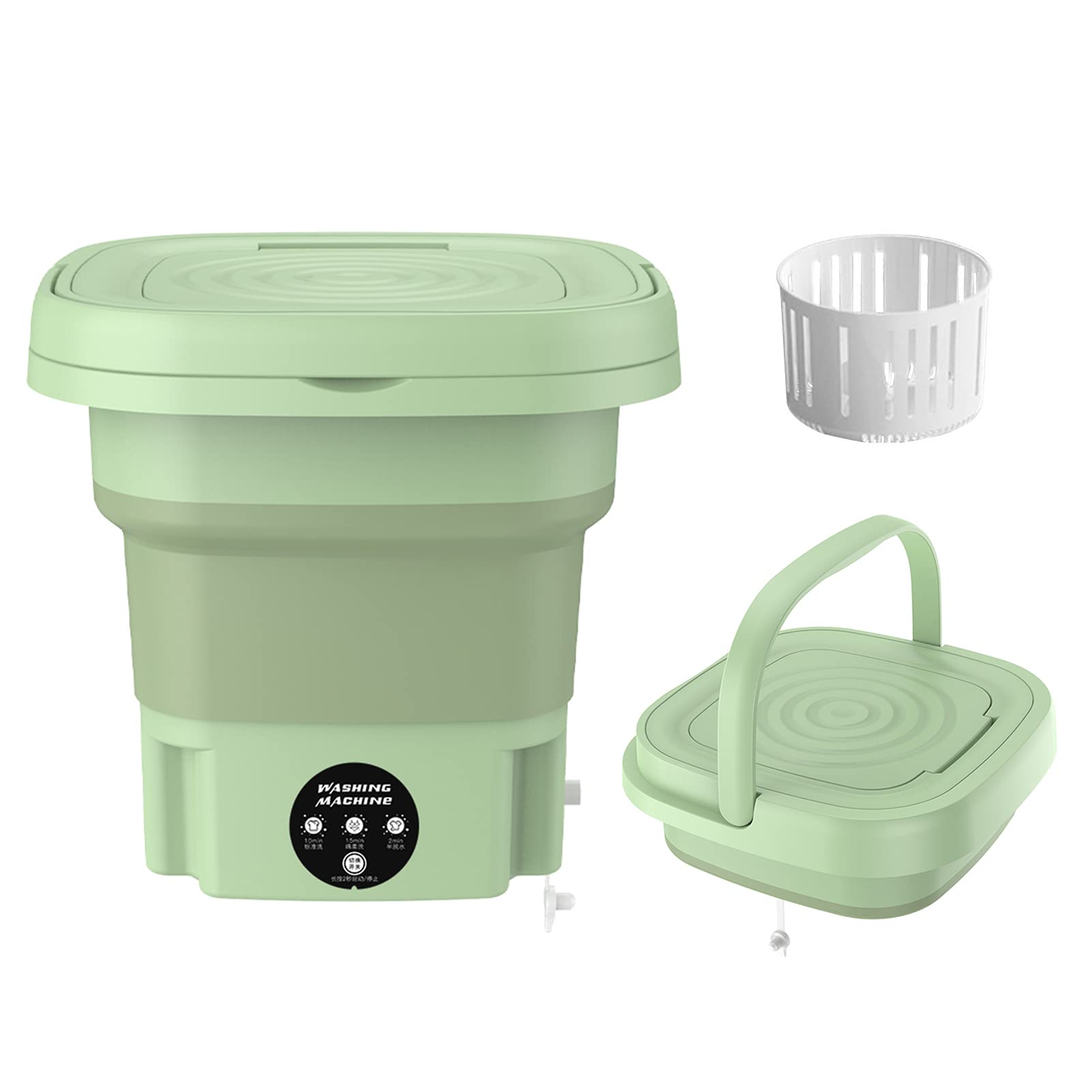 Chpbolly Portable Washing Machine, Mini Foldable Washer and Spin Dryer Small Foldable Bucket Washer, Suitable for Apartment Dorm,Travelling,Best Gift Choice (Green-8 L) (01)