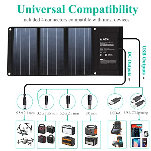 BLAVOR Portable Solar Panel, 30W Solar Panel Charger Compatible with Solar Generators, iPhone, Ipad, Laptop, Solar Battery Charger with QC3.0 24W & DC18V1.6A Output for Outdoor RV Camping