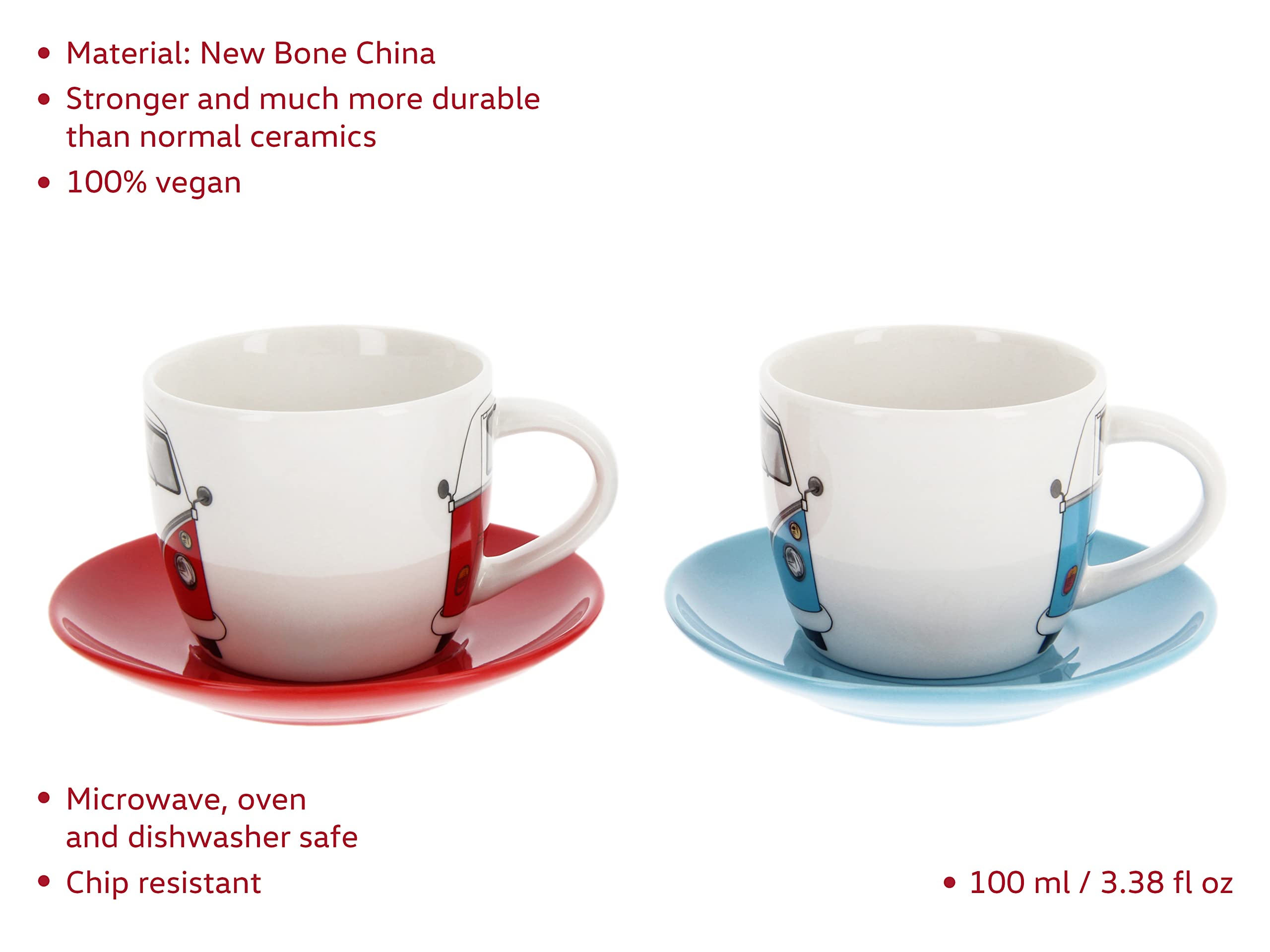 BRISA VW Collection - Volkswagen Espresso Cups Coffee-Tea-Cappuccino Set in T1 Bus Design (Bus Front/2 Colors/2-Piece Set/100ml/3.4 fl oz)