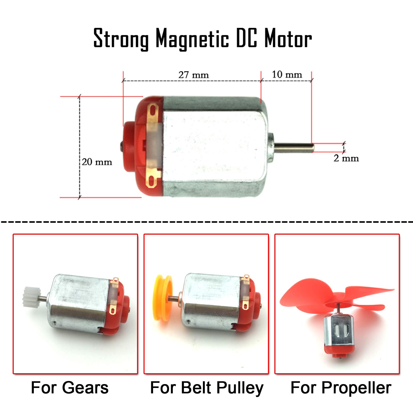 EUDAX 6 Set DC Motors Kit, Mini Electric Hobby Motor 3V -12V 25000 RPM Strong Magnetic with Shaft Propeller, 2 x AA Battery Holder,9V Battery Clip Connector,Plastic Wheels for DIY Science Projects