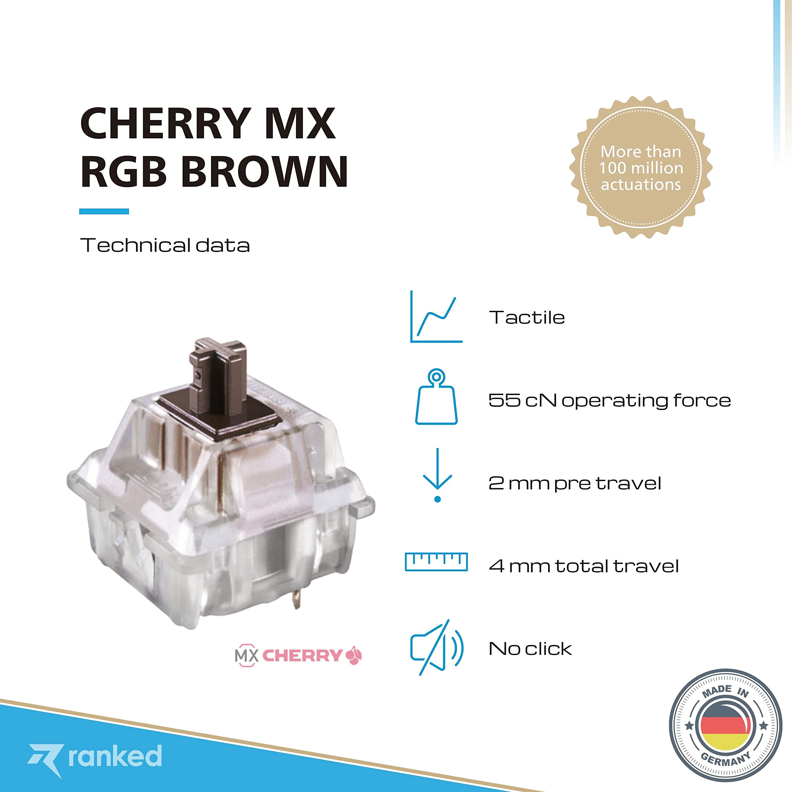 Bundle of 10 Cherry MX RGB Brown Switches for Mechanical Gaming Keyboards & Ranked Premium CNC Machined Switch Opener