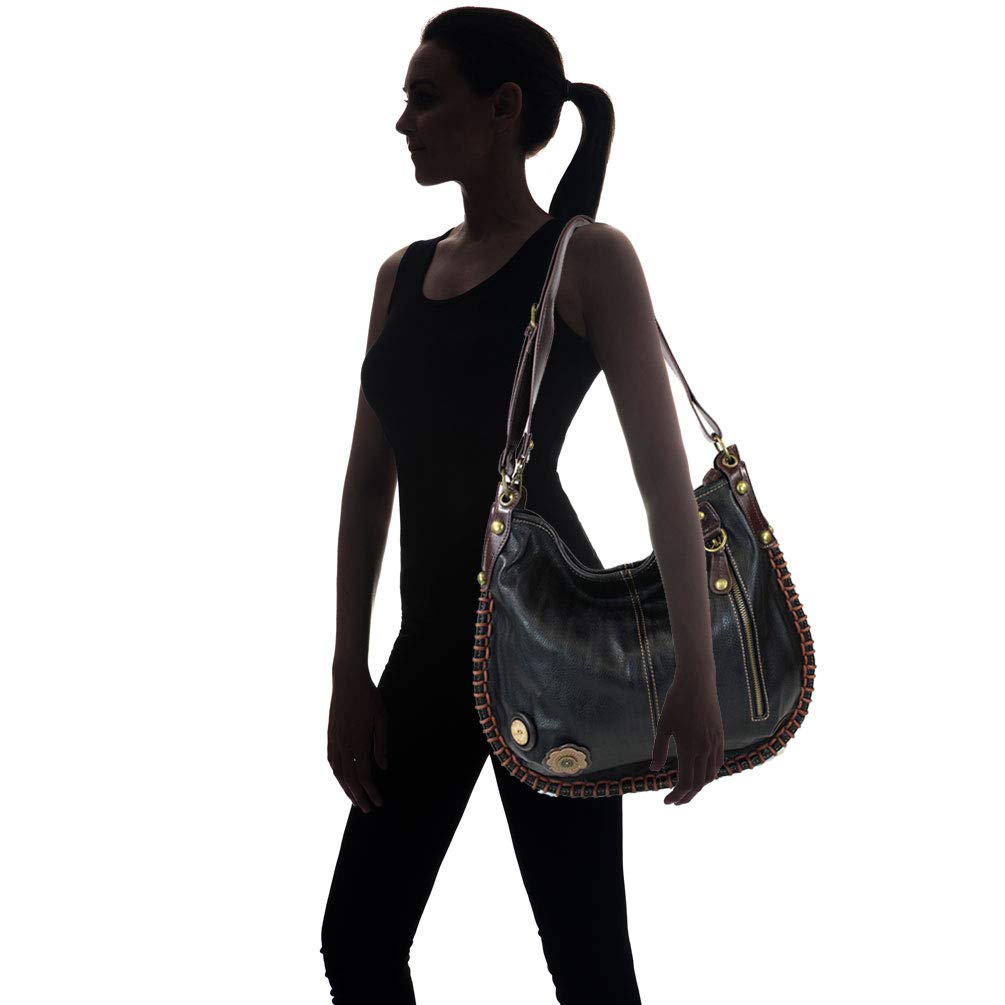 CHALA Handbags Charming Crossbody or Shoulder Convertible Large Purse - BLACK (Beautiful Sunflower)