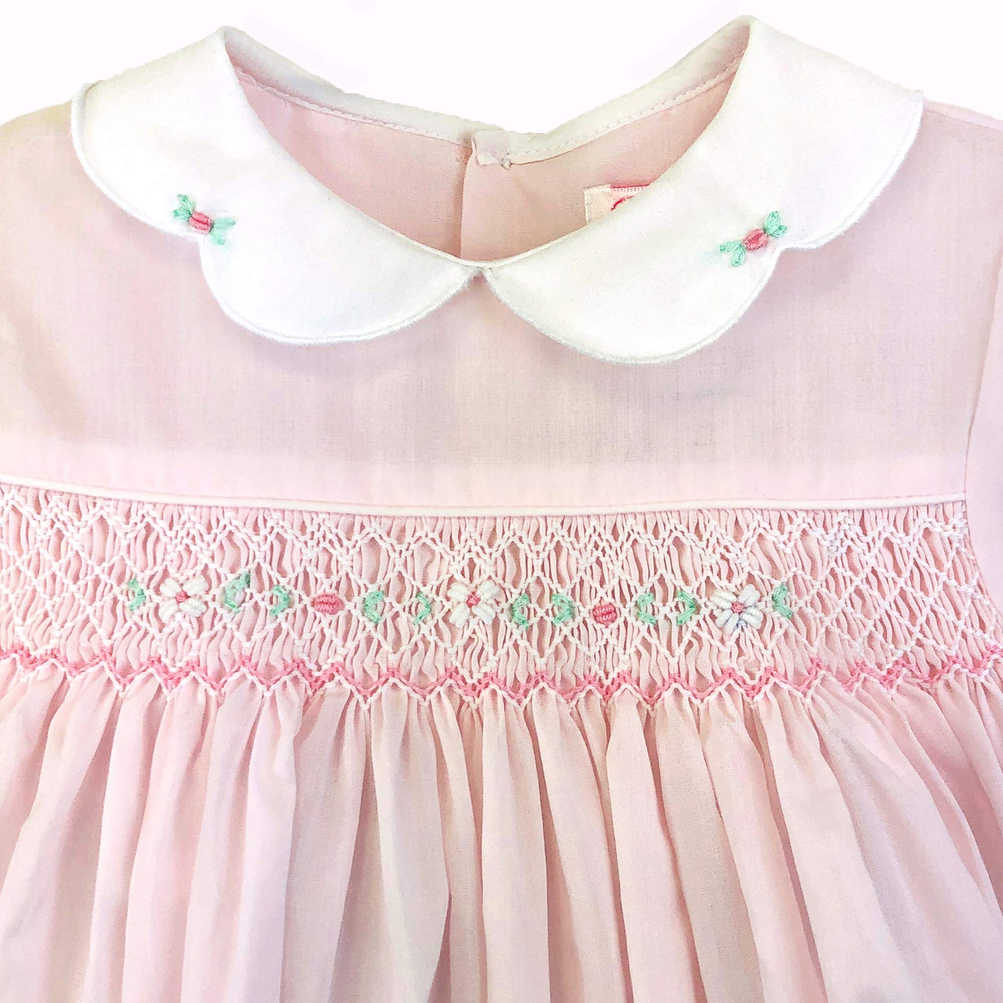 Petit Ami Baby Girls’ Hand Embroidered Smocked Bubble Romper, 3 Months, Pink