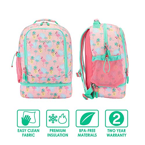Bentgo 2-in-1 Backpack & Insulated Lunch Bag Set With Kids Prints Lunch Box and 4 Reusable Ice Packs (Tropical)